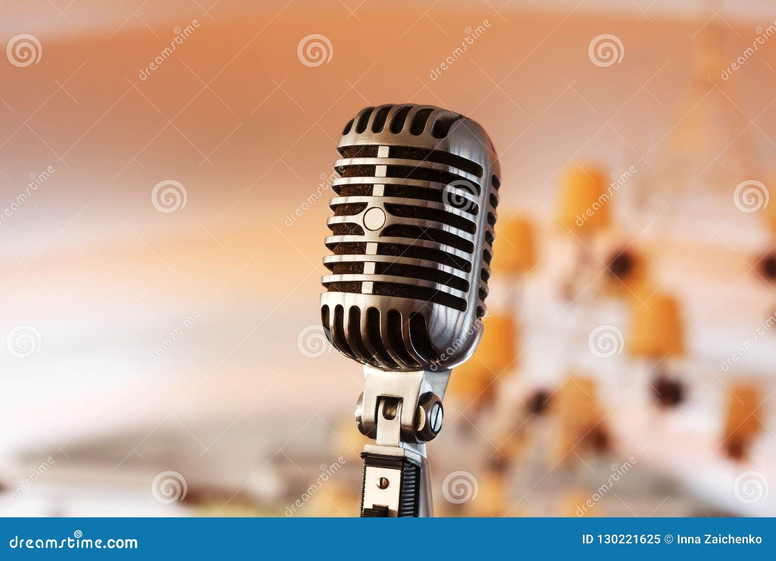 Retro microphone on stage stock image. Image of broadcast - 130221625