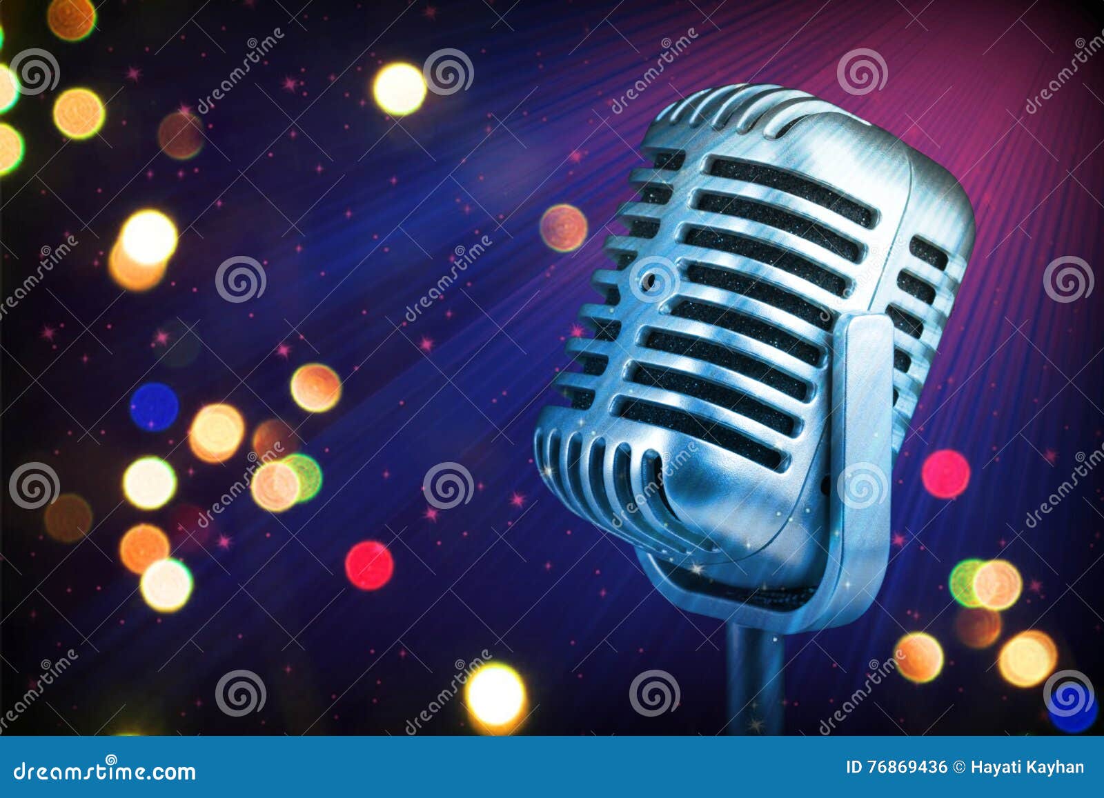Retro Microphone with Stage Lights Stock Photo - Image of chrome ...