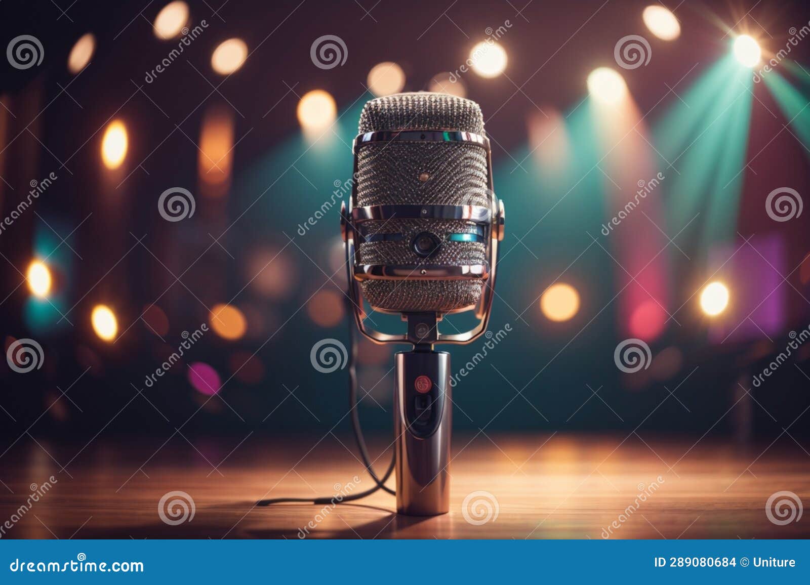 Retro microphone on stage stock photo. Image of concert - 289080684