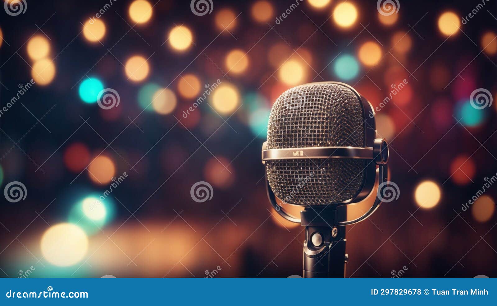 Retro Microphone on Stage stock photo. Image of yellow - 297829678