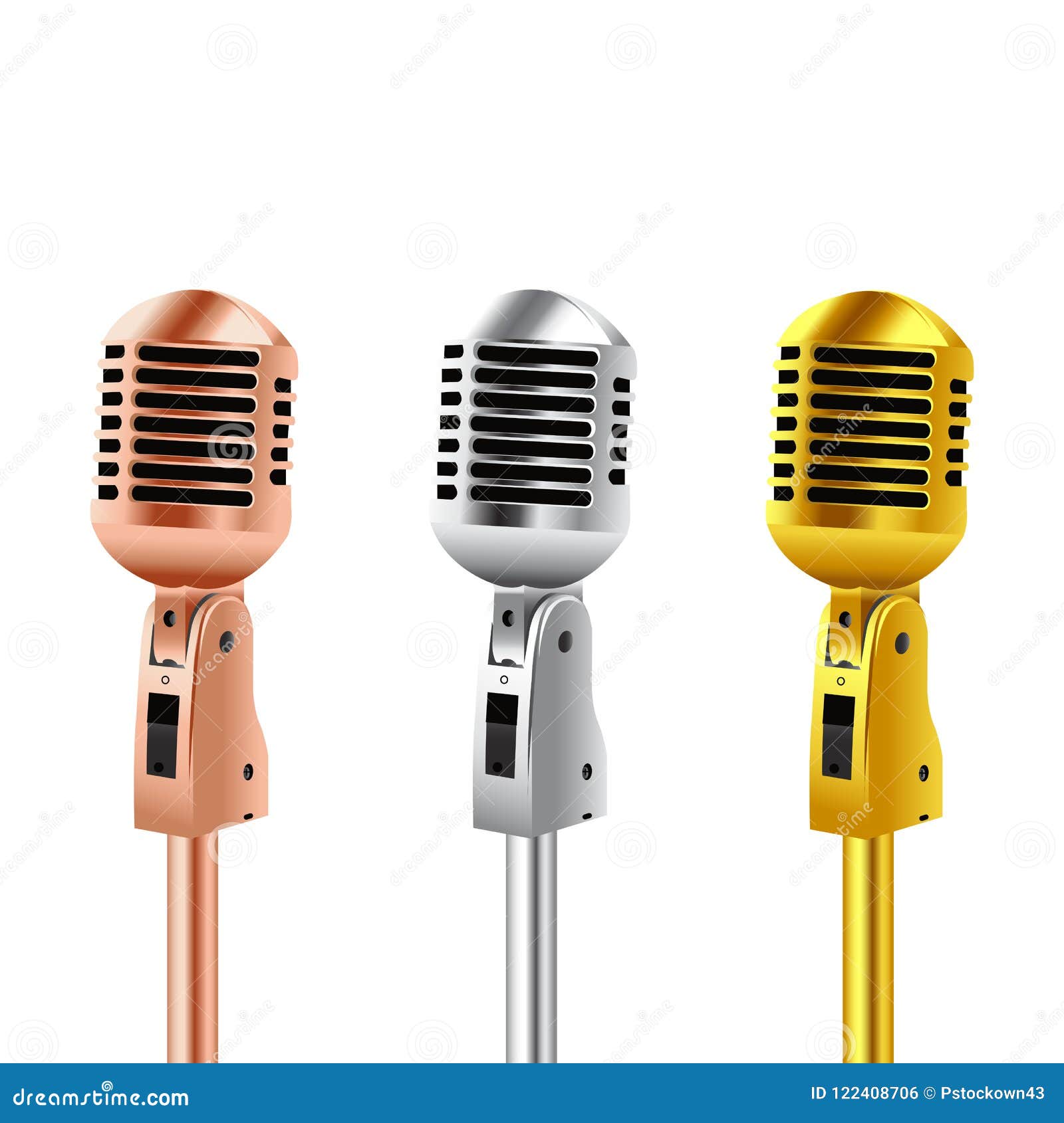 Retro Microphones Copper Silver And Gold Vector Illustration ...