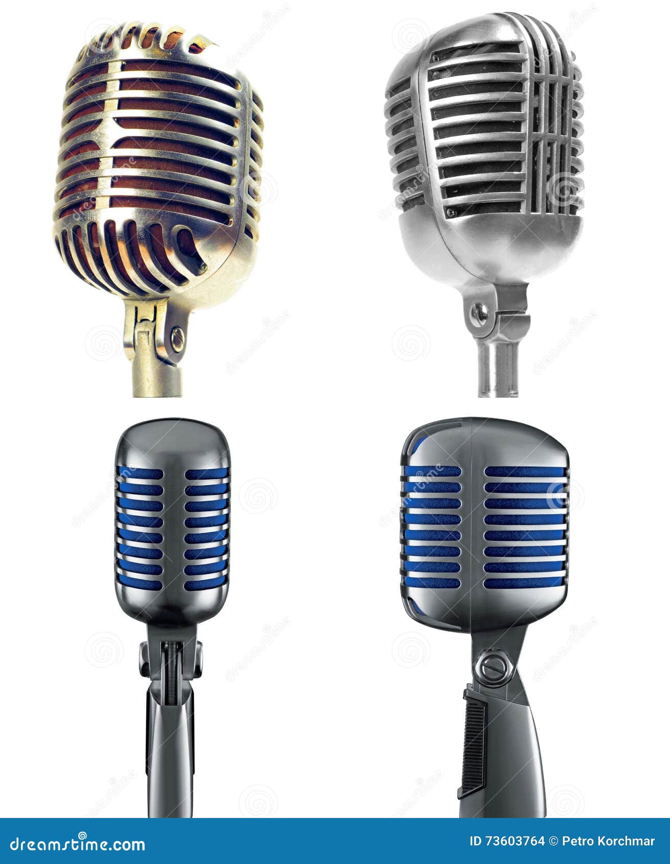 Retro Microphones Copper Silver And Gold Vector Illustration ...