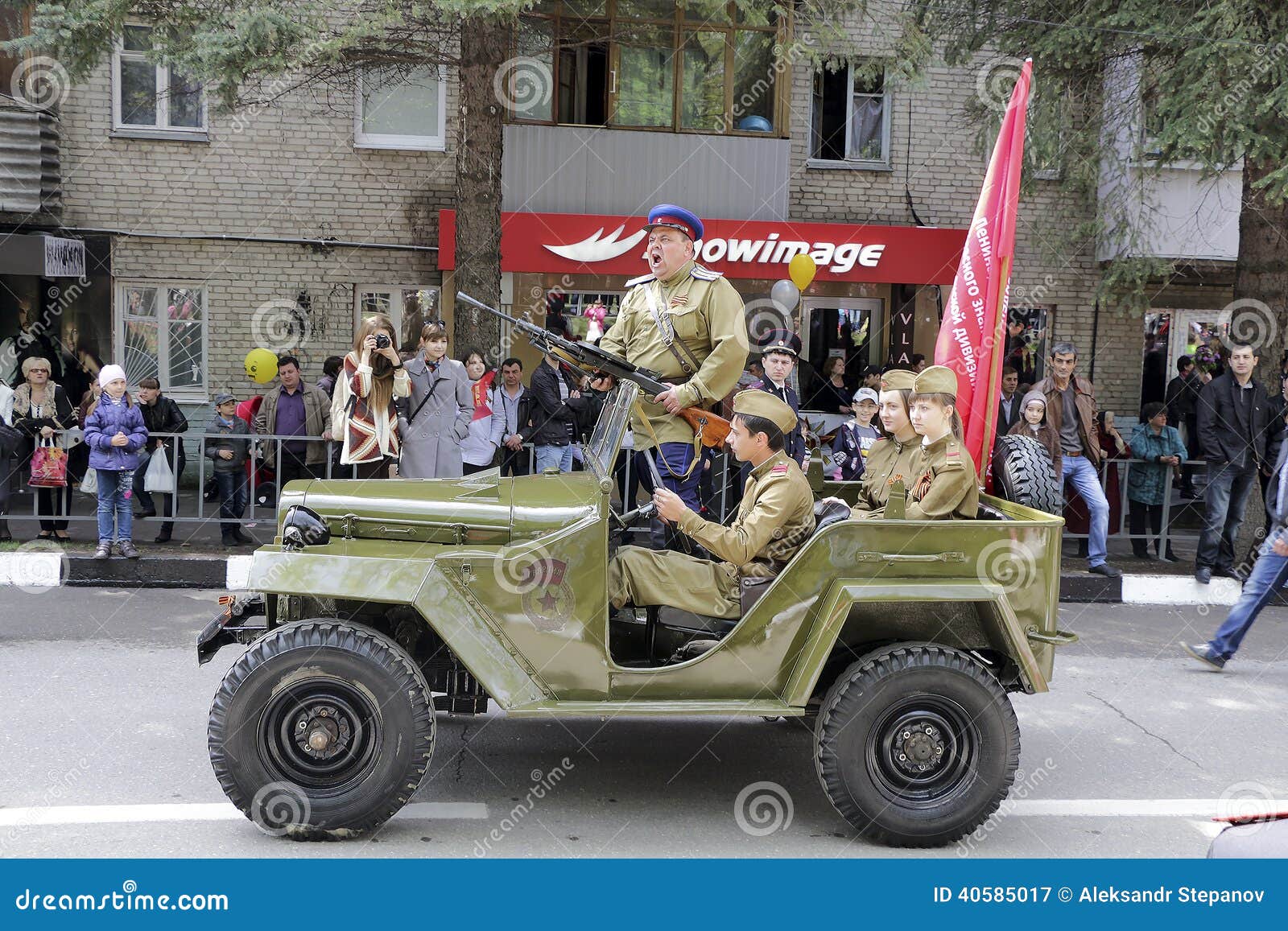 The Retro Military Car with People in the Form of Fighters of Th ...
