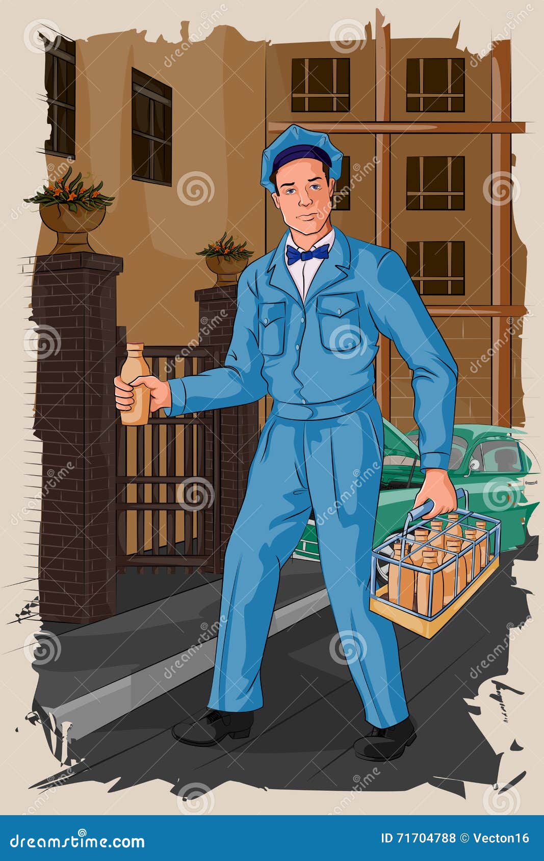 Retro Milkman Distributing Milk Stock Illustration - Illustration of ...