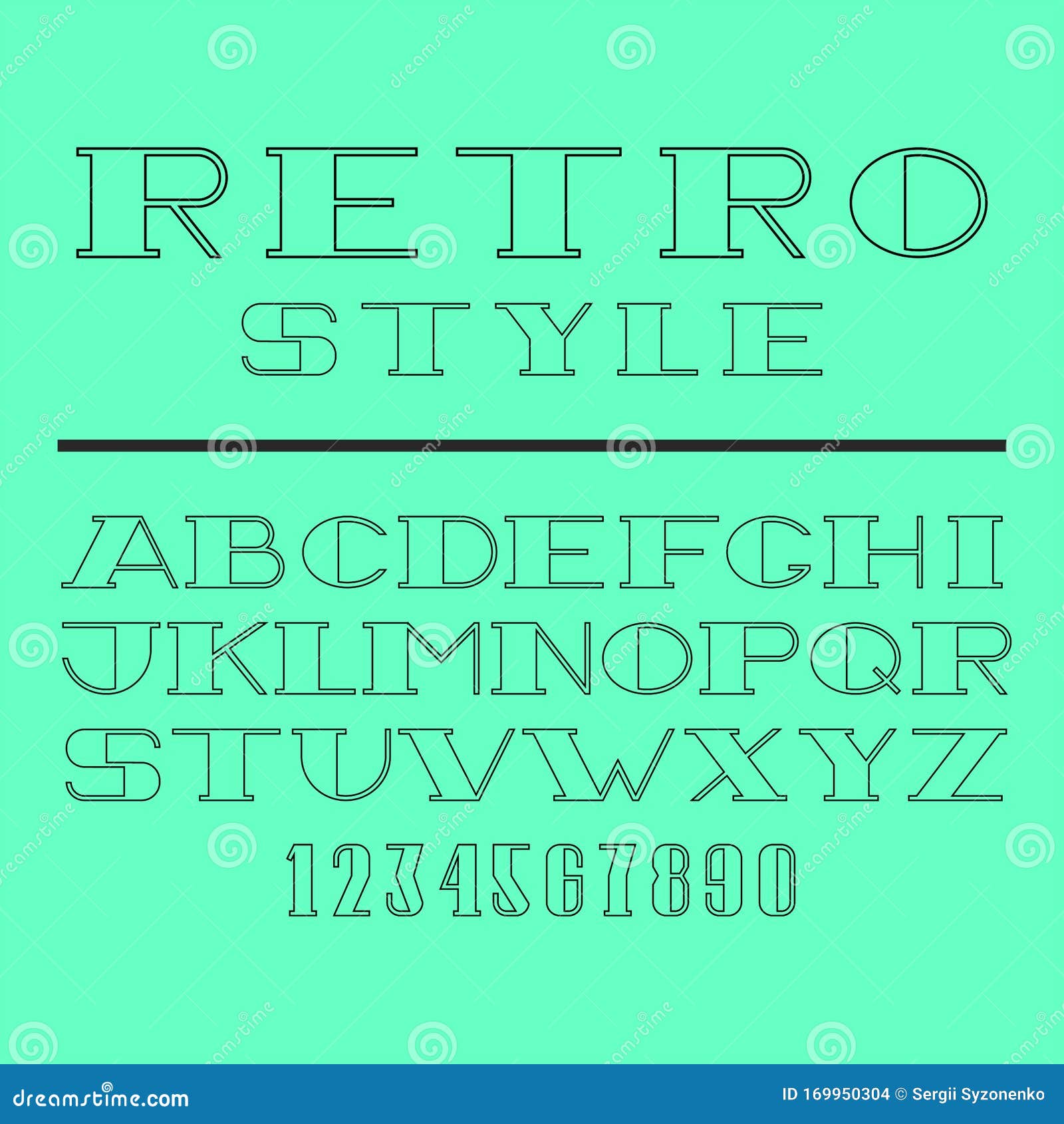 Retro Minimal Font Set, Latin Letters and Numbers Collection Thin Lines ...