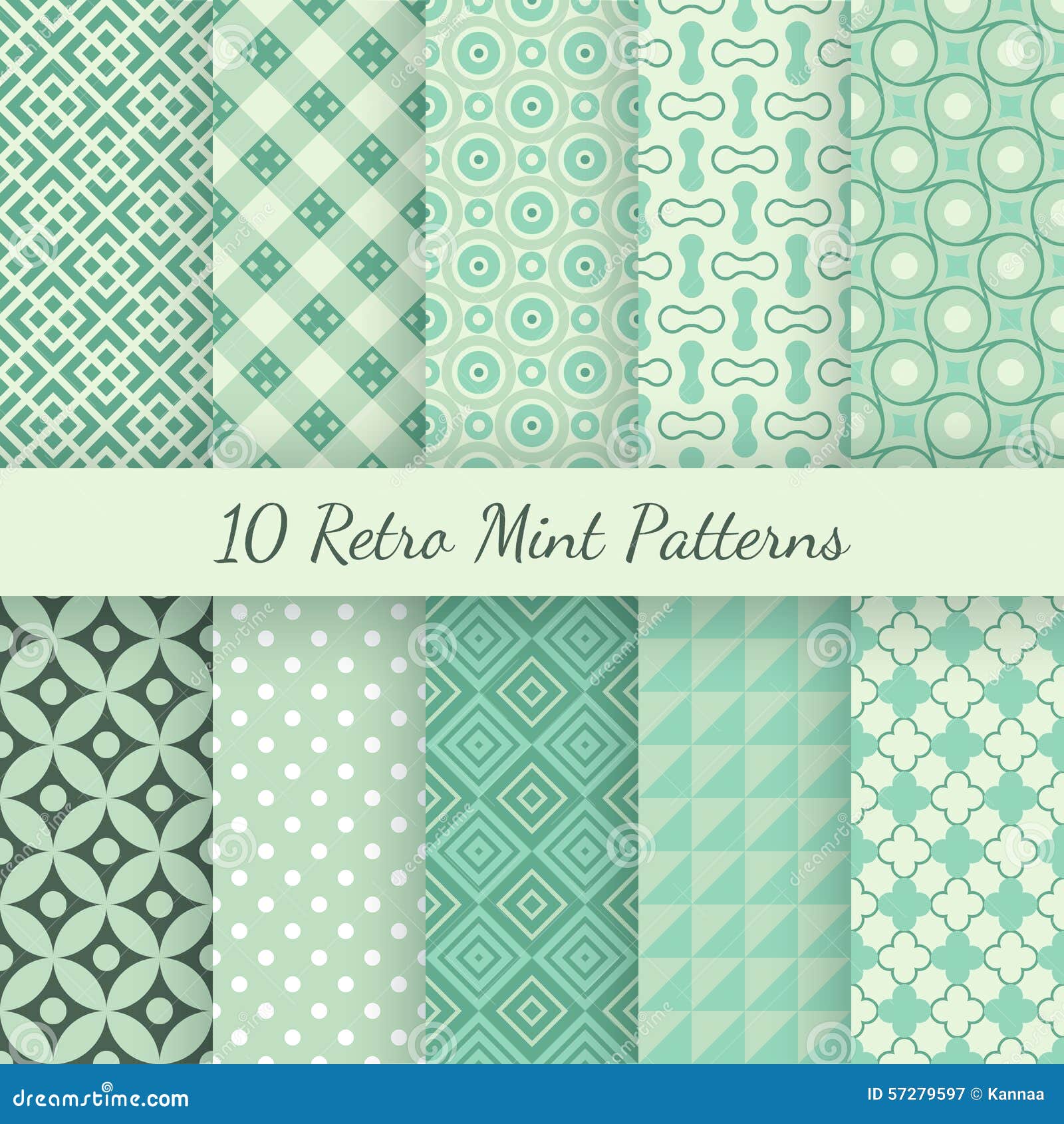 Retro Mint Different Vector Seamless Patterns Stock Vector ...