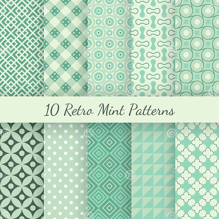 Retro Mint Different Vector Seamless Patterns Stock Vector ...
