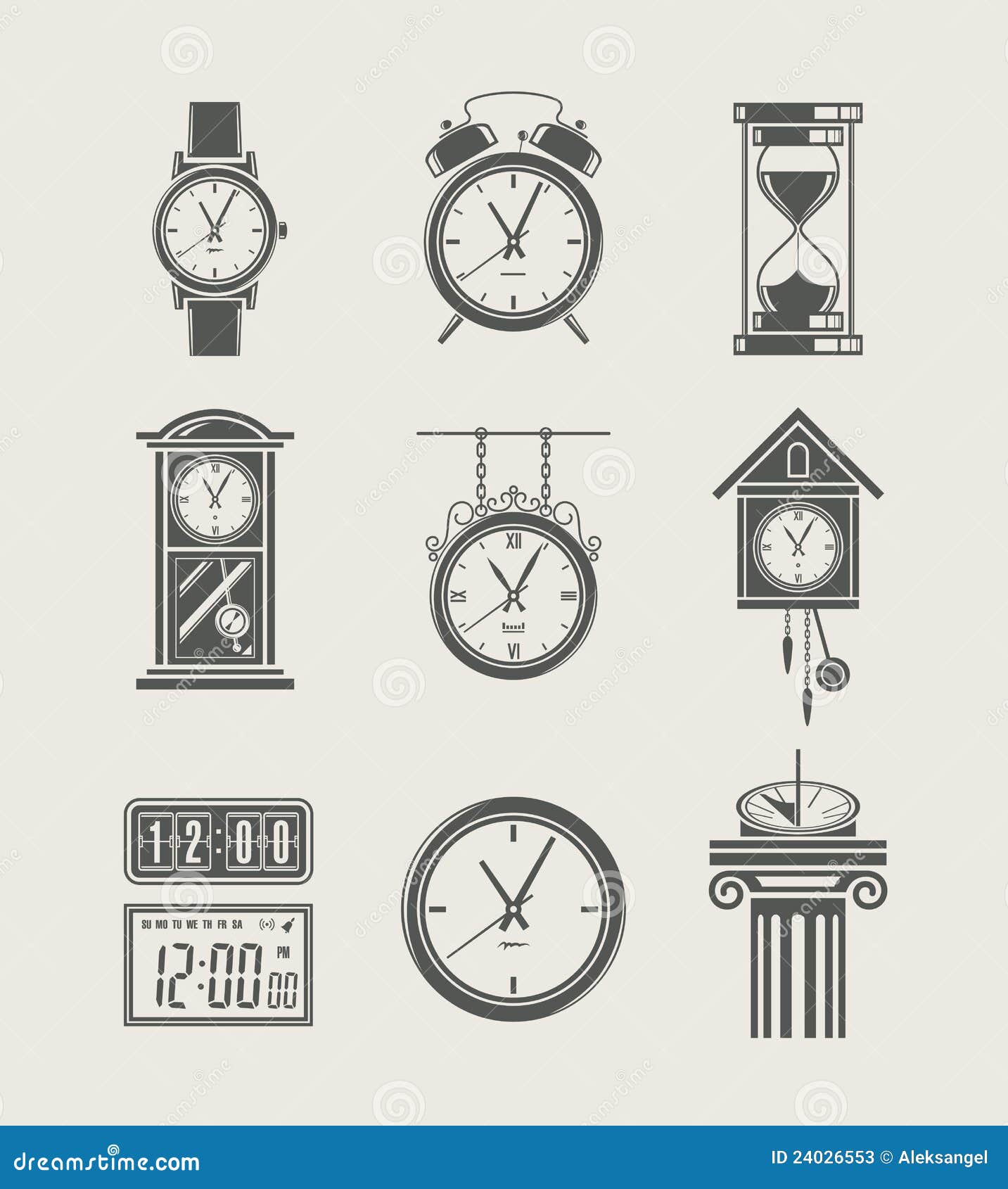 Retro and Modern Clock Set Icon Stock Vector - Illustration of retro ...