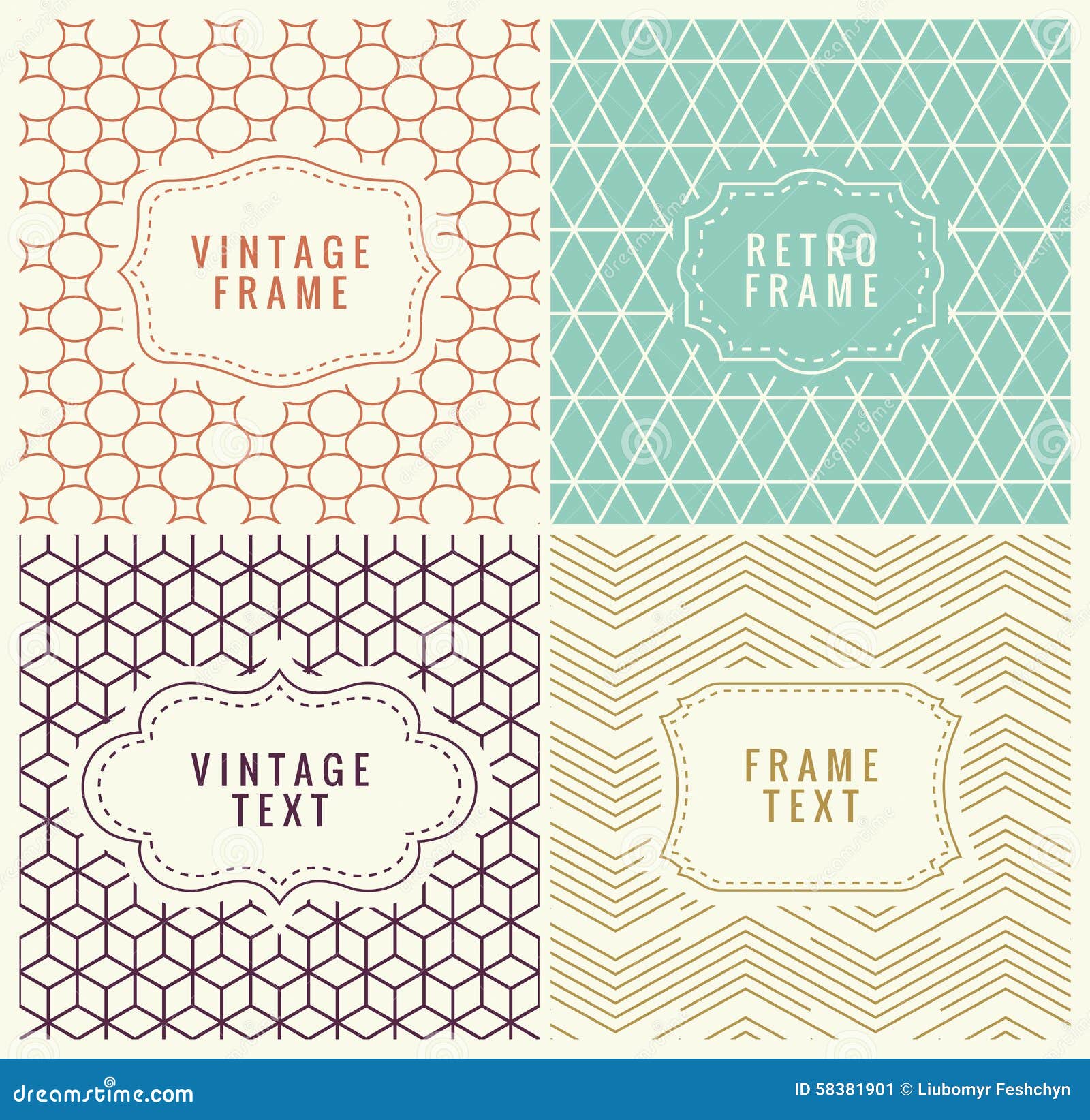 Retro Mono Line Frames With Place For Text. Vector Design Template ...
