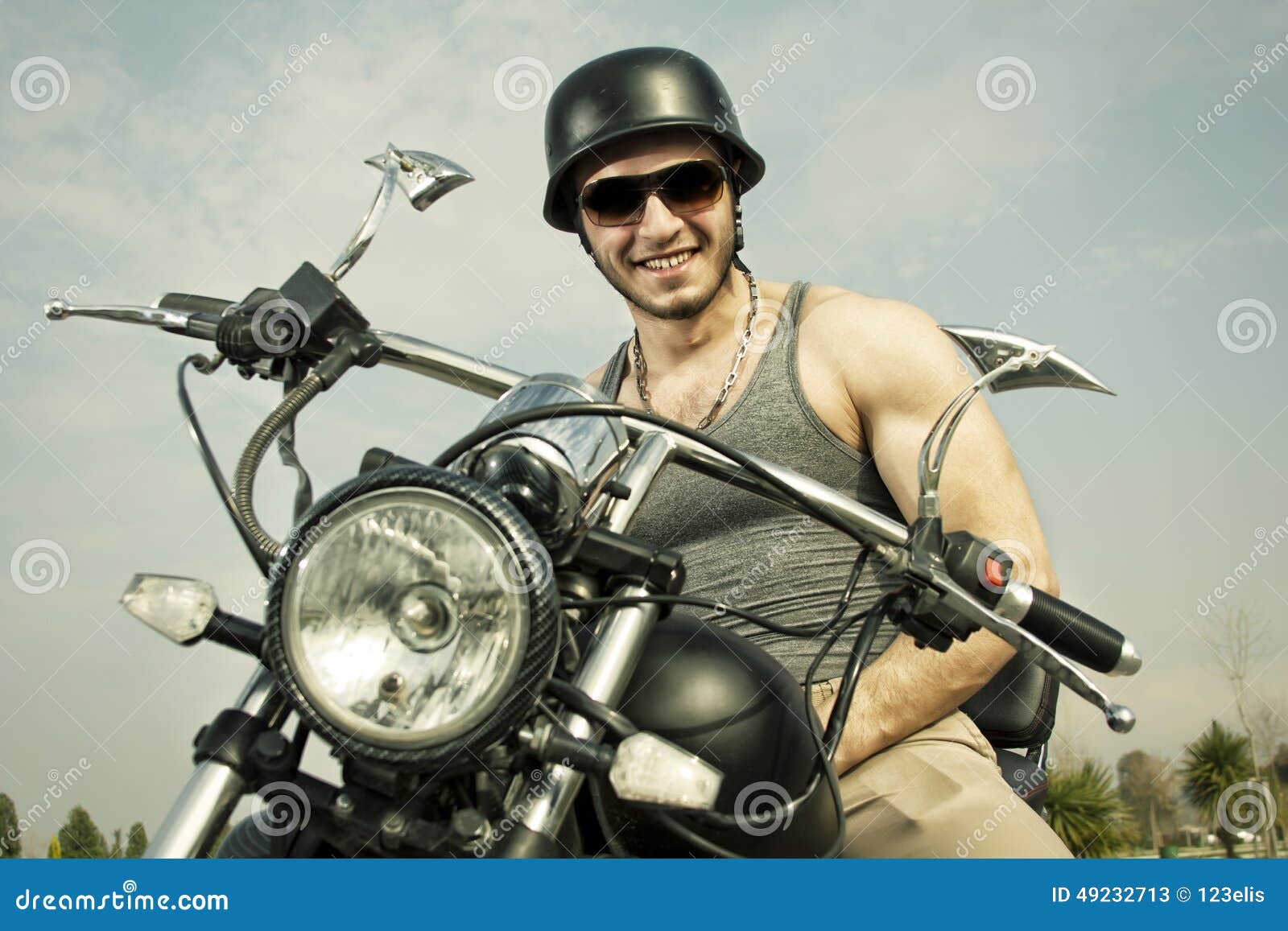 Retro Motorbiker stock image. Image of muscular, motorcycle - 49232713