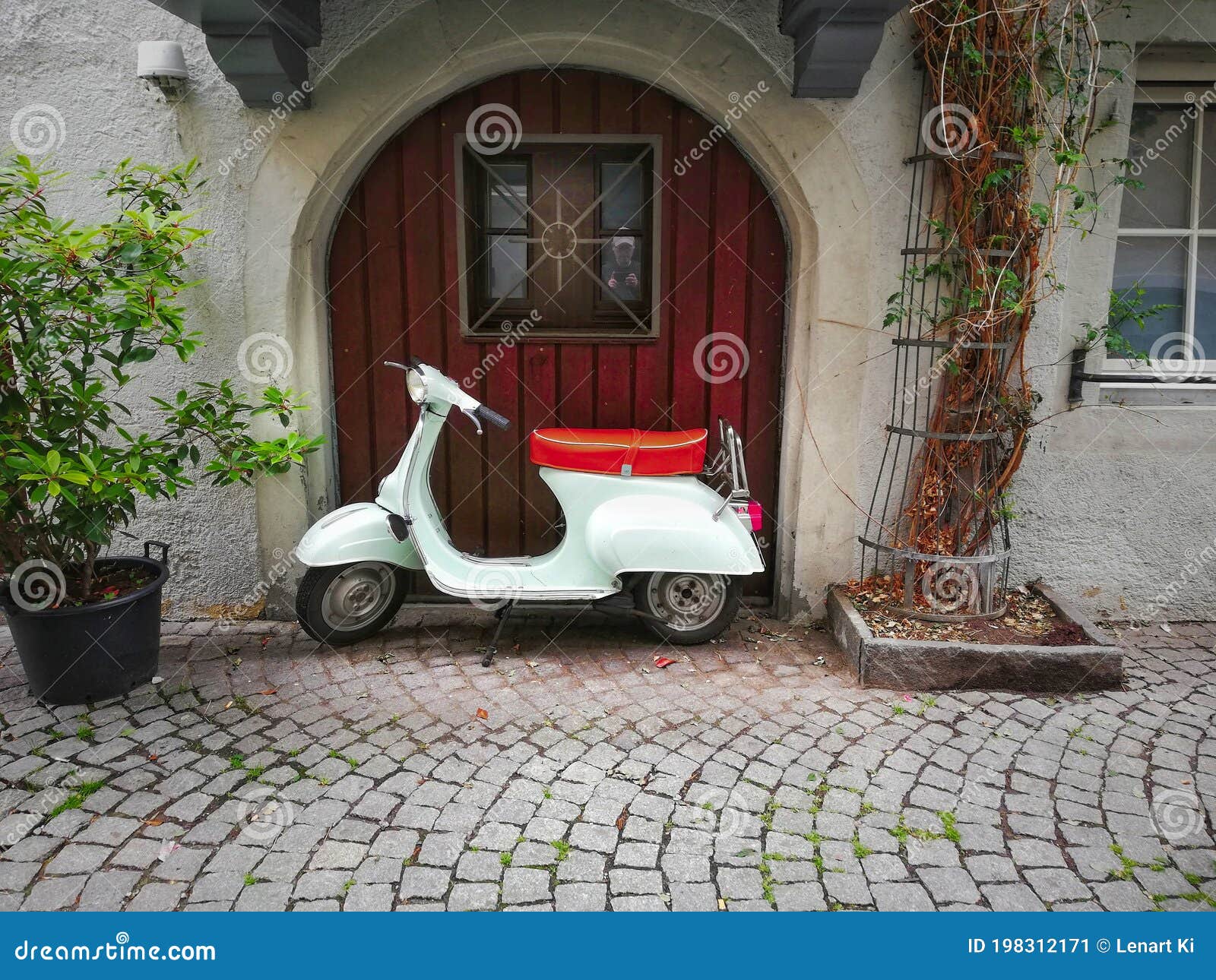 Retro Motorcycle in Front of the House Stock Image - Image of facade ...