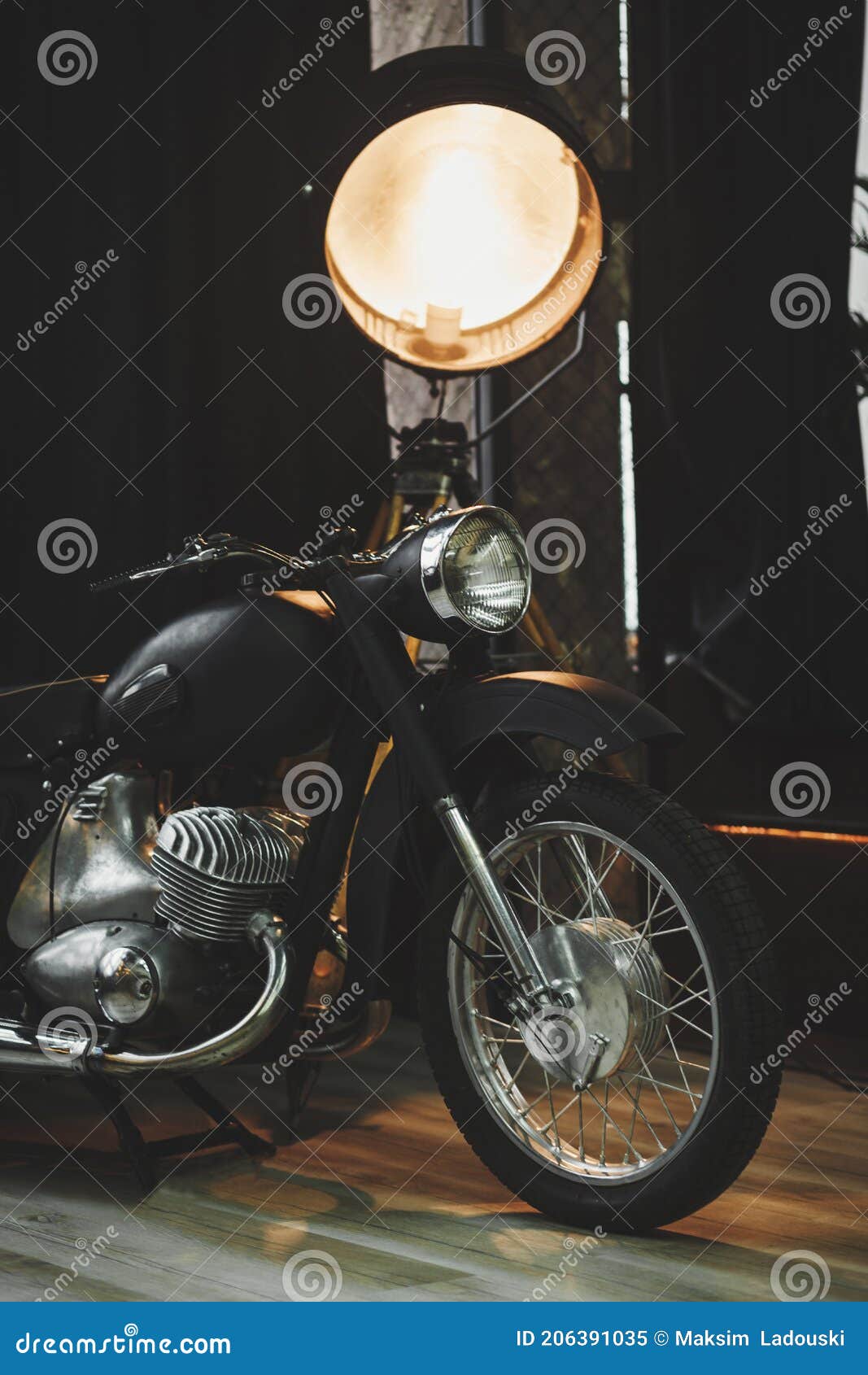 Retro Motorcycle in the Room Stock Image - Image of revival, lifestyle ...
