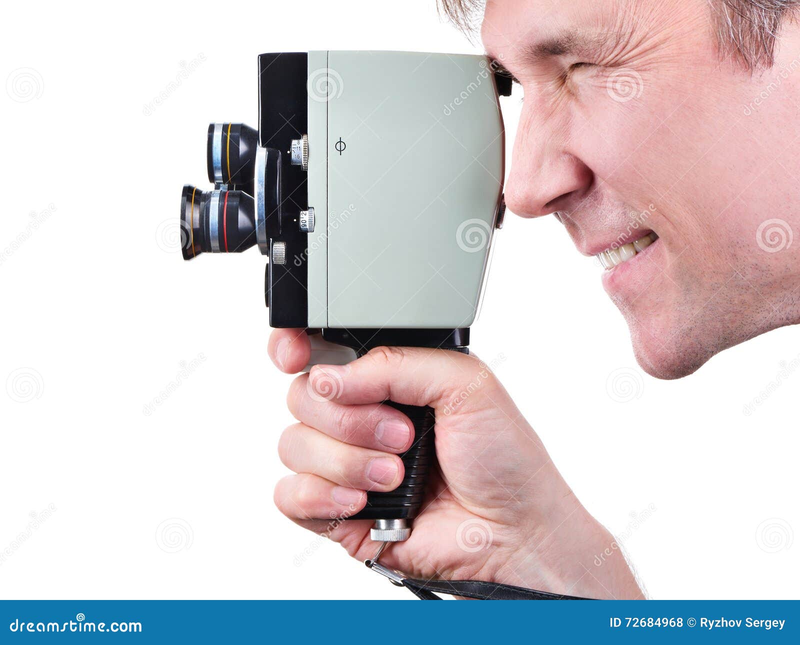 Retro Movie Camera in Hands of Operator Isolated Stock Photo - Image of ...