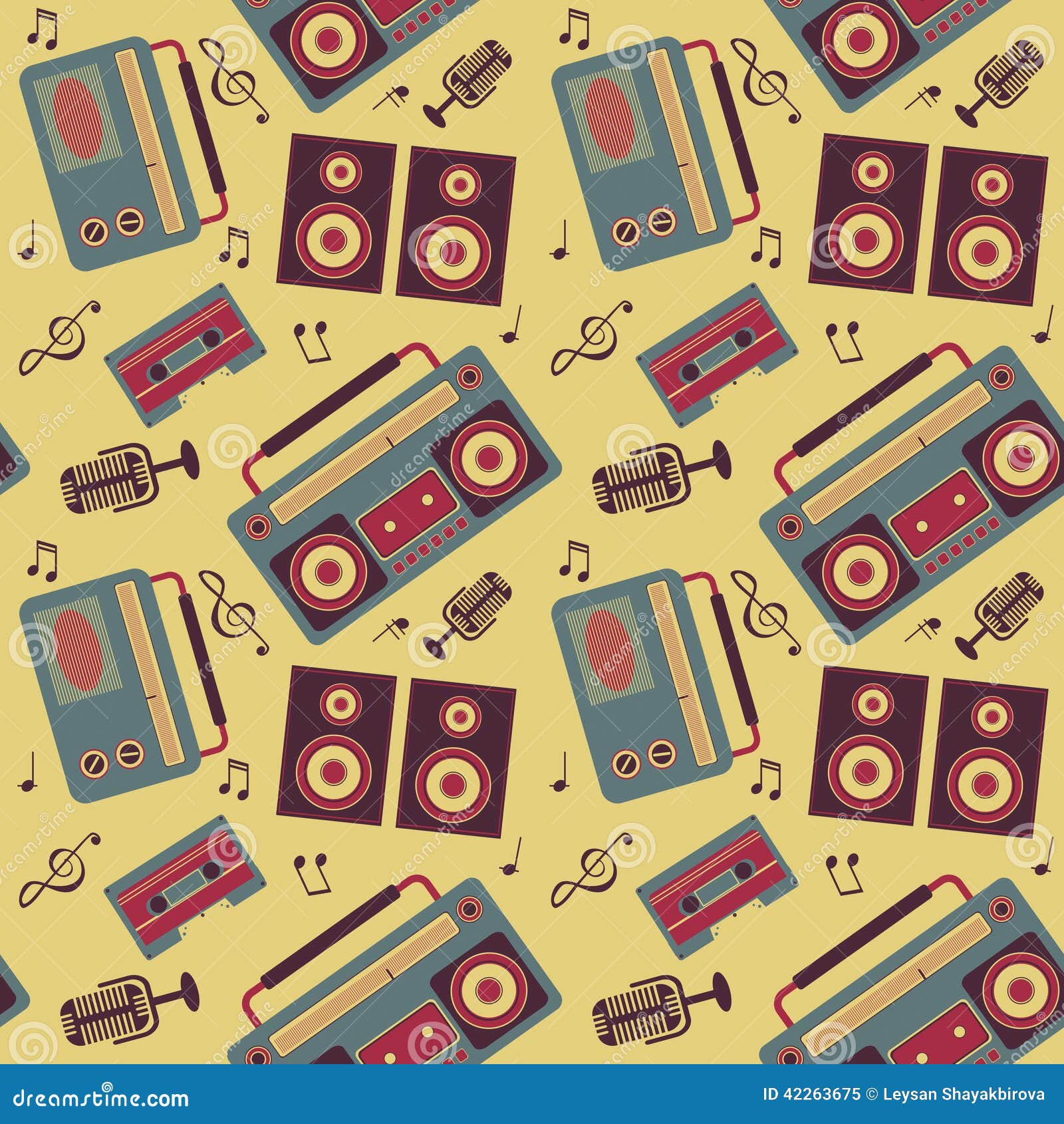 Retro music pattern stock vector. Illustration of cassette - 42263675