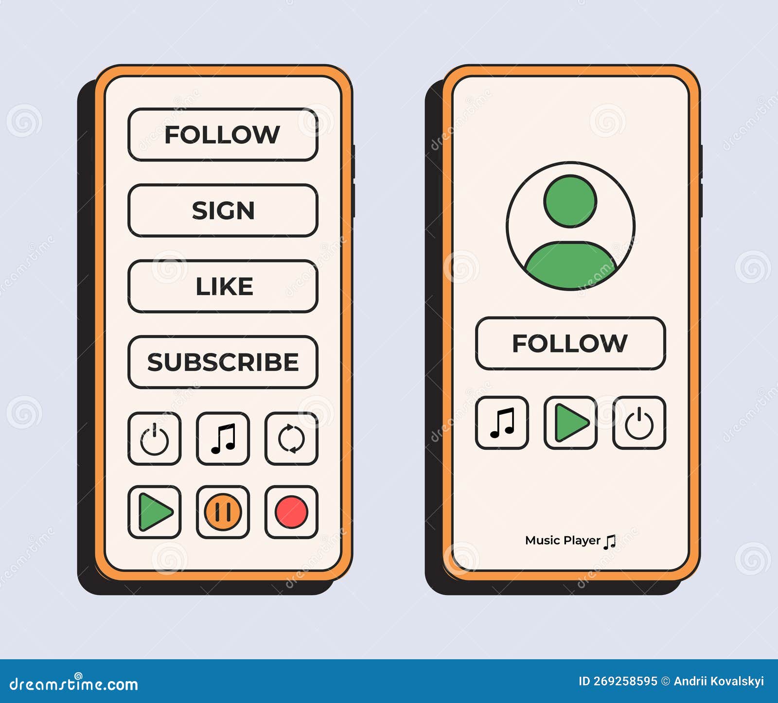 Retro Music Player Elements with Icon. Music Display Theme: Music ...