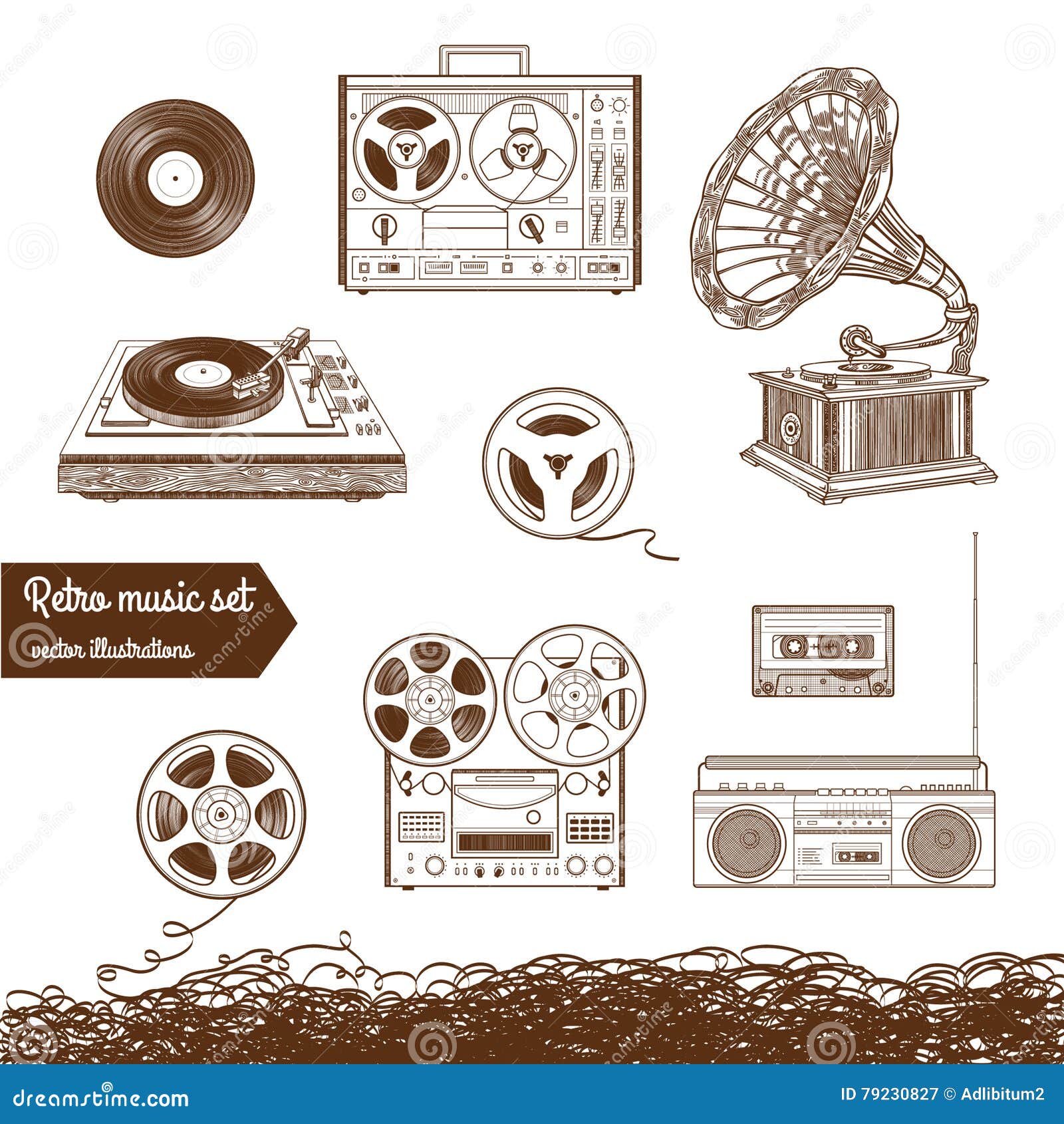 Retro music set stock illustration. Illustration of media - 79230827