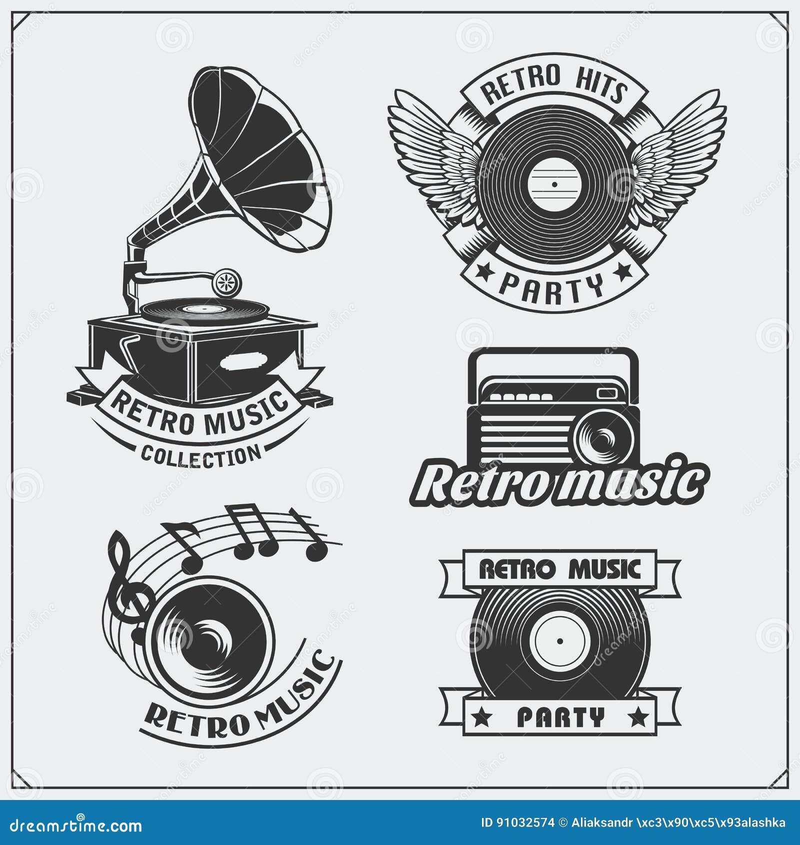 Retro Music Studio Emblems, Labels, Badges and Design Elements. Stock ...