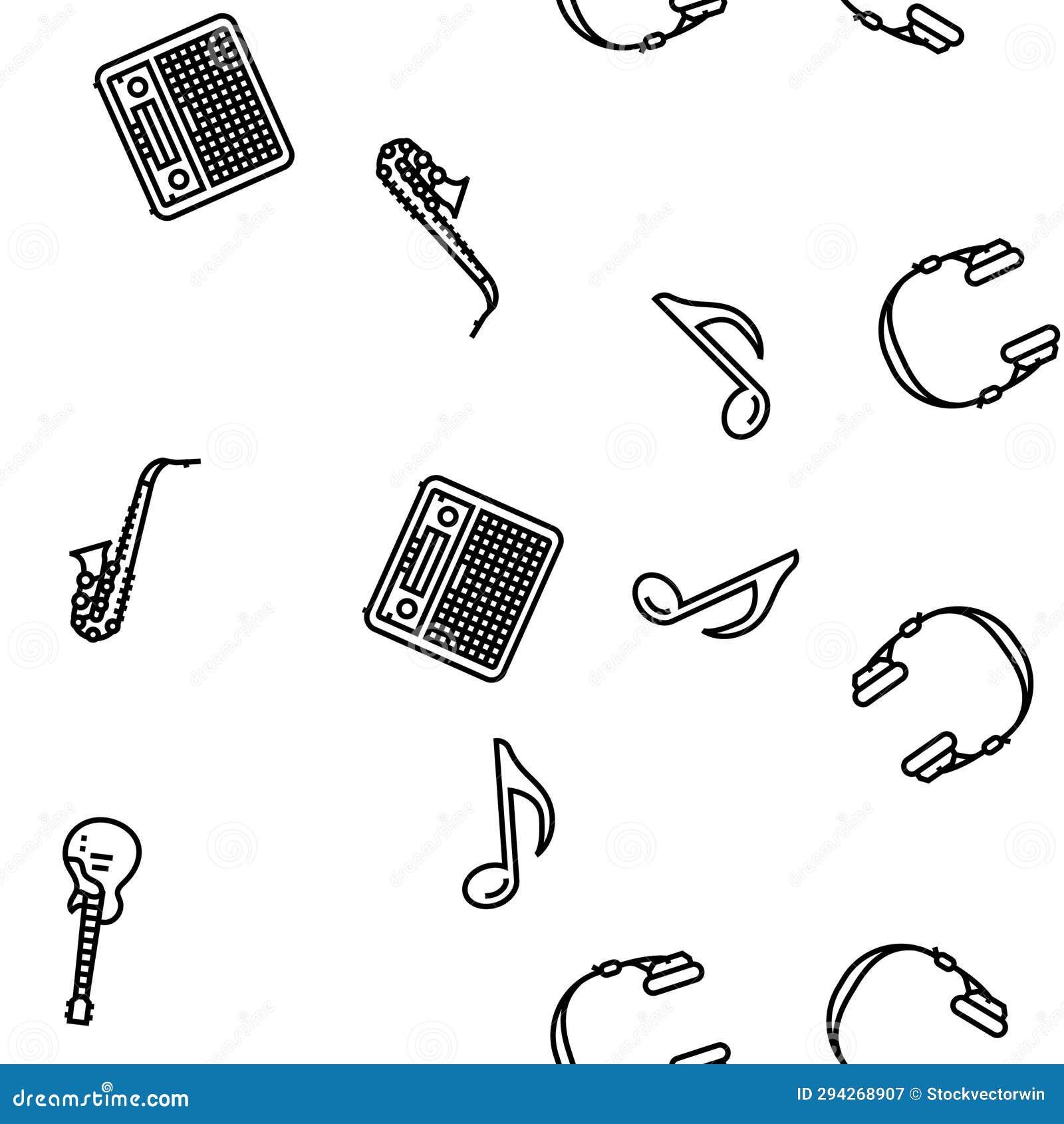 Retro Music Vintage Style Vector Seamless Pattern Stock Illustration ...