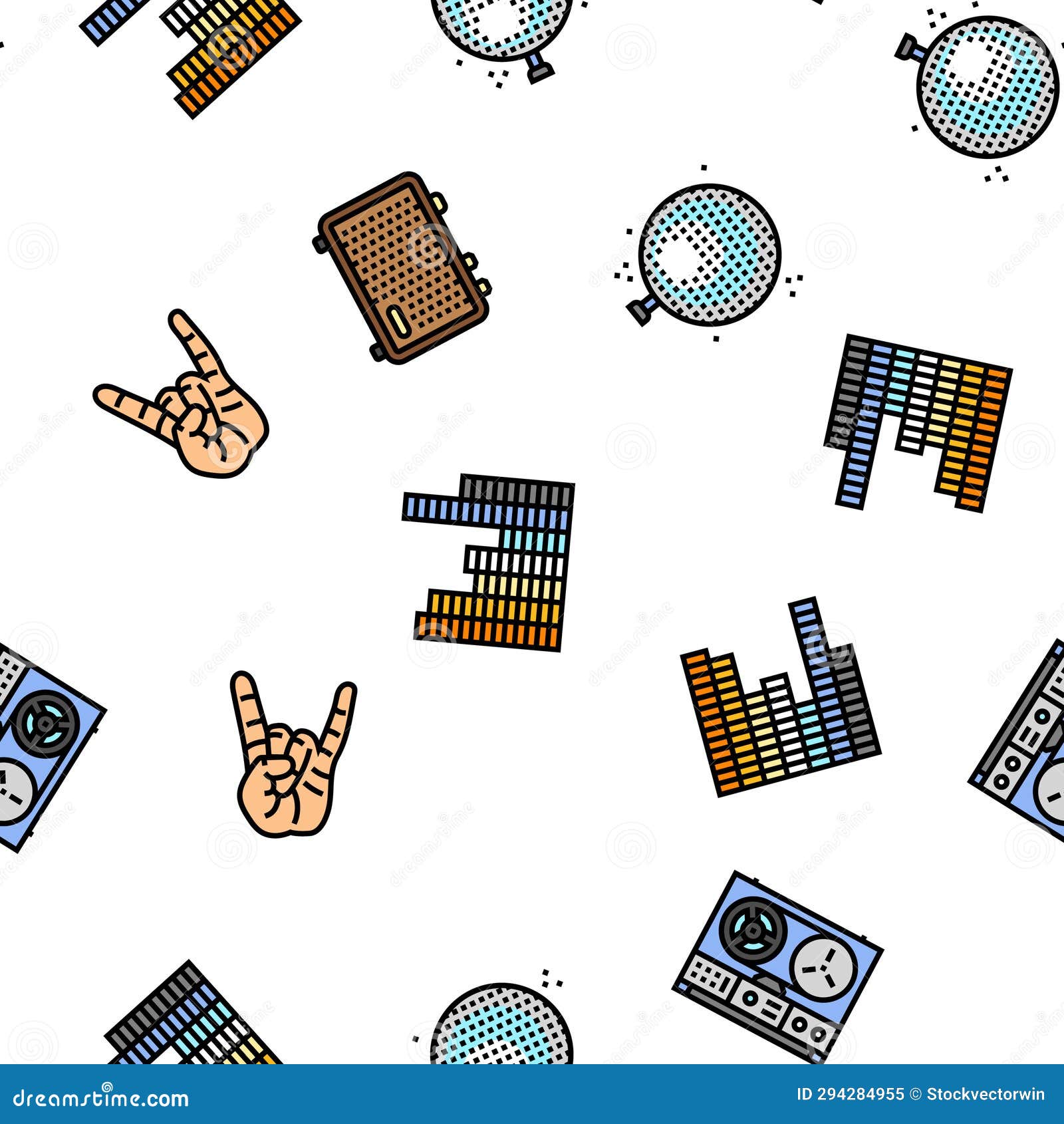 Retro Music Vintage Style Vector Seamless Pattern Stock Vector ...