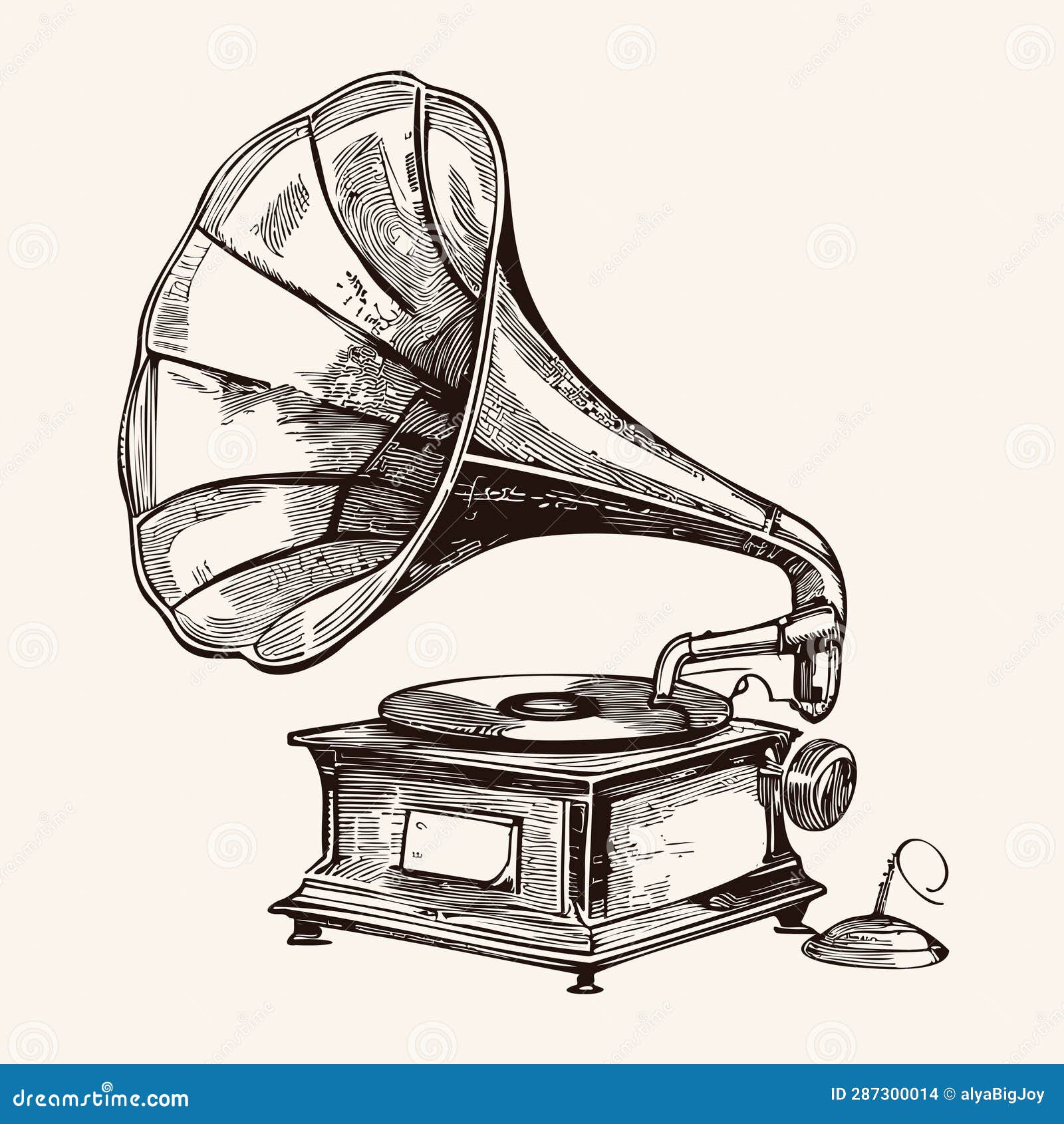 Retro Musical Gramophone Sketch Hand Drawn in Comic Style Vector ...