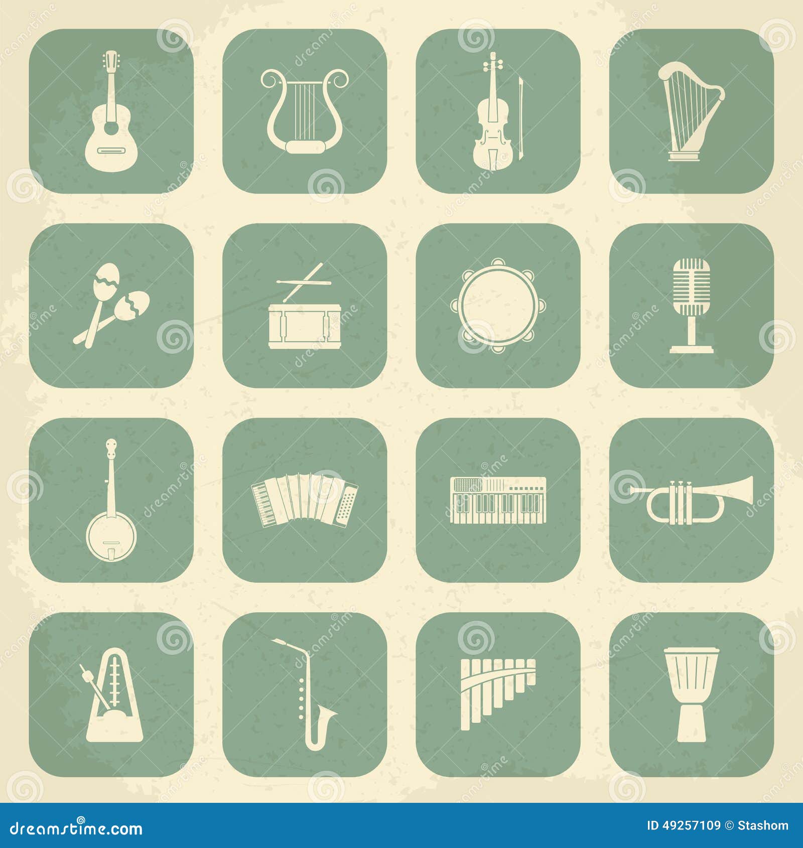 Retro Musical Instruments Icons. Vector Stock Vector - Illustration of ...
