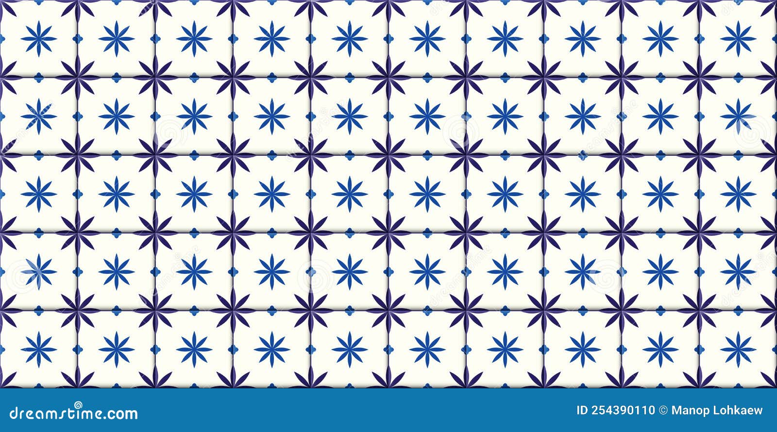 Retro Navy Blue Floral Ceramic Tiles Seamless Pattern Vector ...