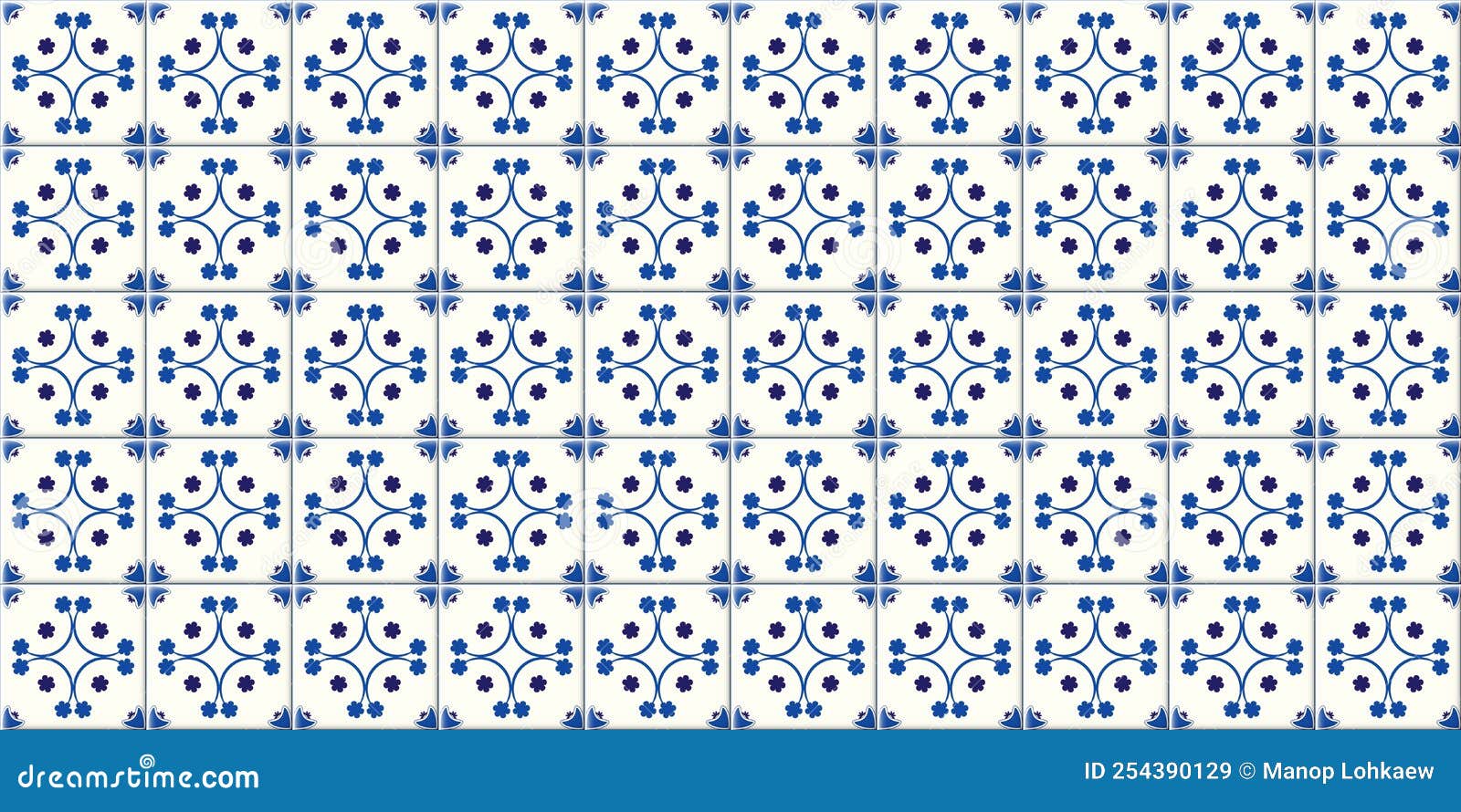 Retro Navy Blue Floral Ceramic Tiles Seamless Pattern Vector ...
