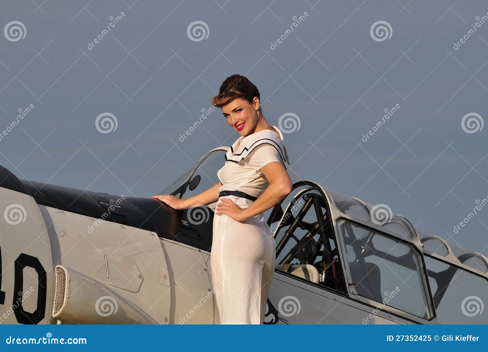 Retro Navy Girl with a Vintage Aircraft Stock Image - Image of aviation ...