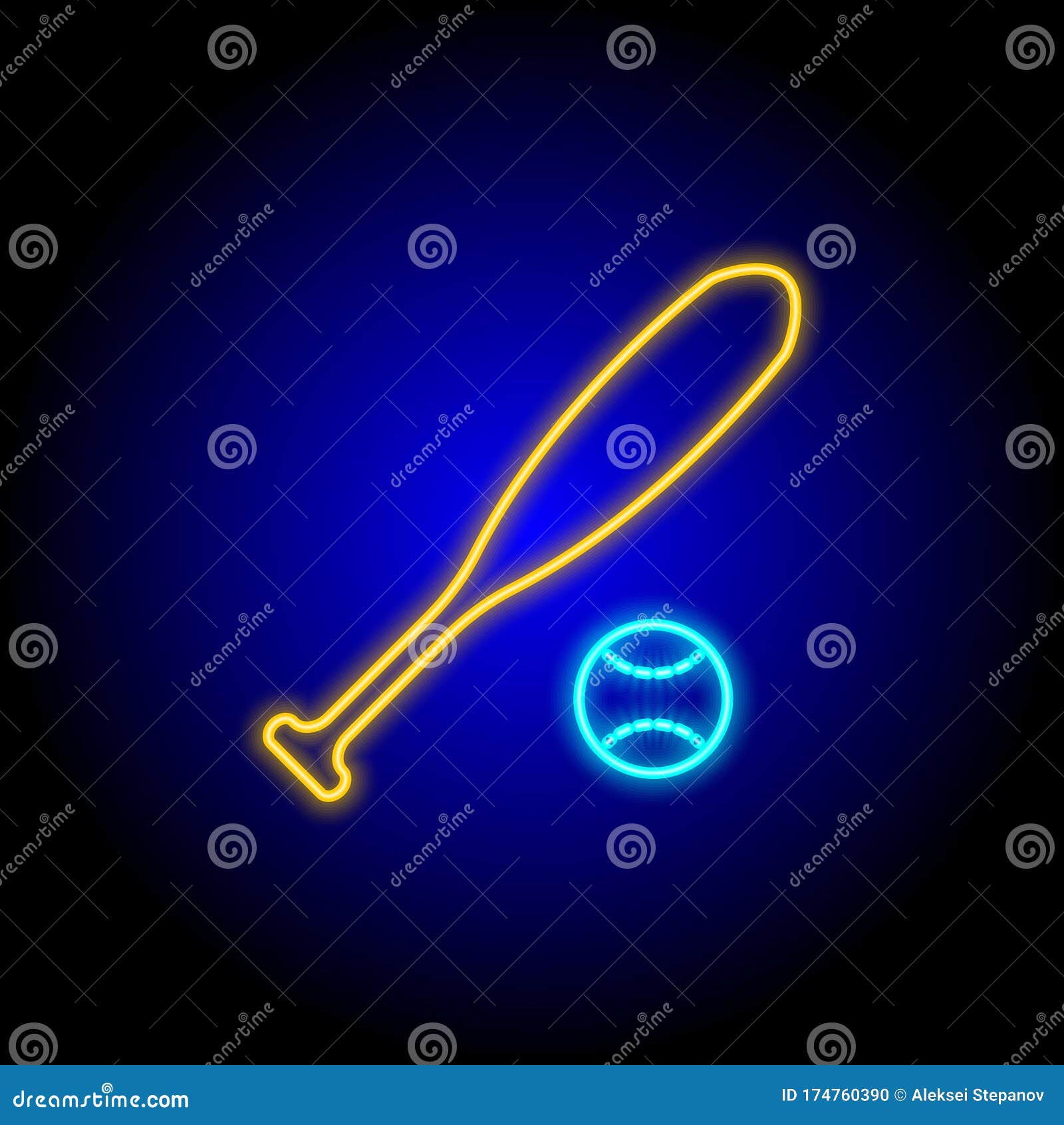 Retro Neon Baseball Bat and Ball Icon on Black Background Stock ...