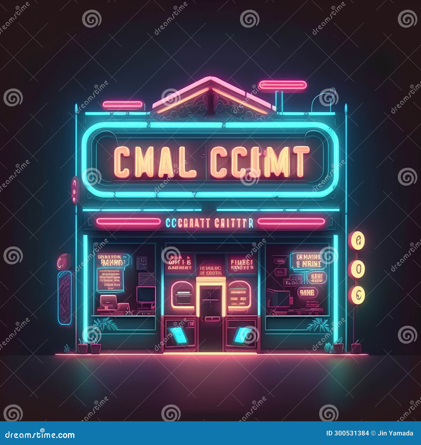 Retro Neon Cinema Building. Neon Signboard. Vector Illustration Stock ...