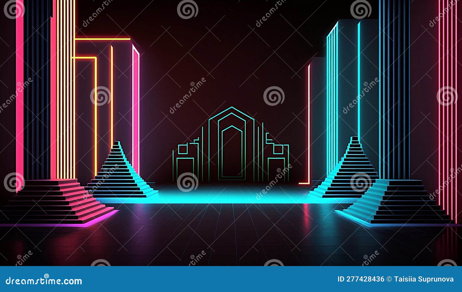 Retro Neon Light Frame Background Stock Illustration - Illustration of ...