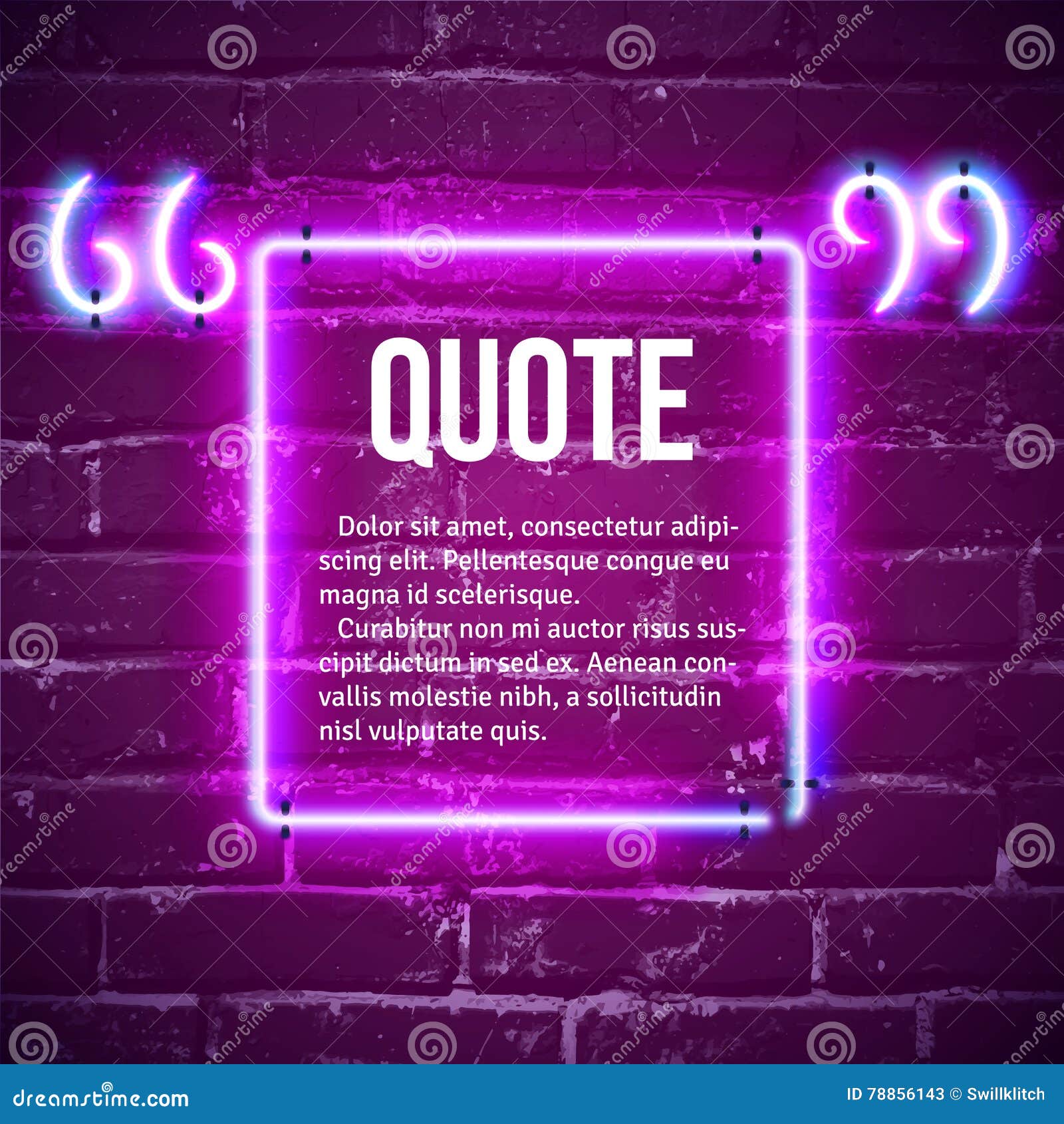 Retro Neon Glowing Quote Marks Frame on the Wall Stock Vector ...