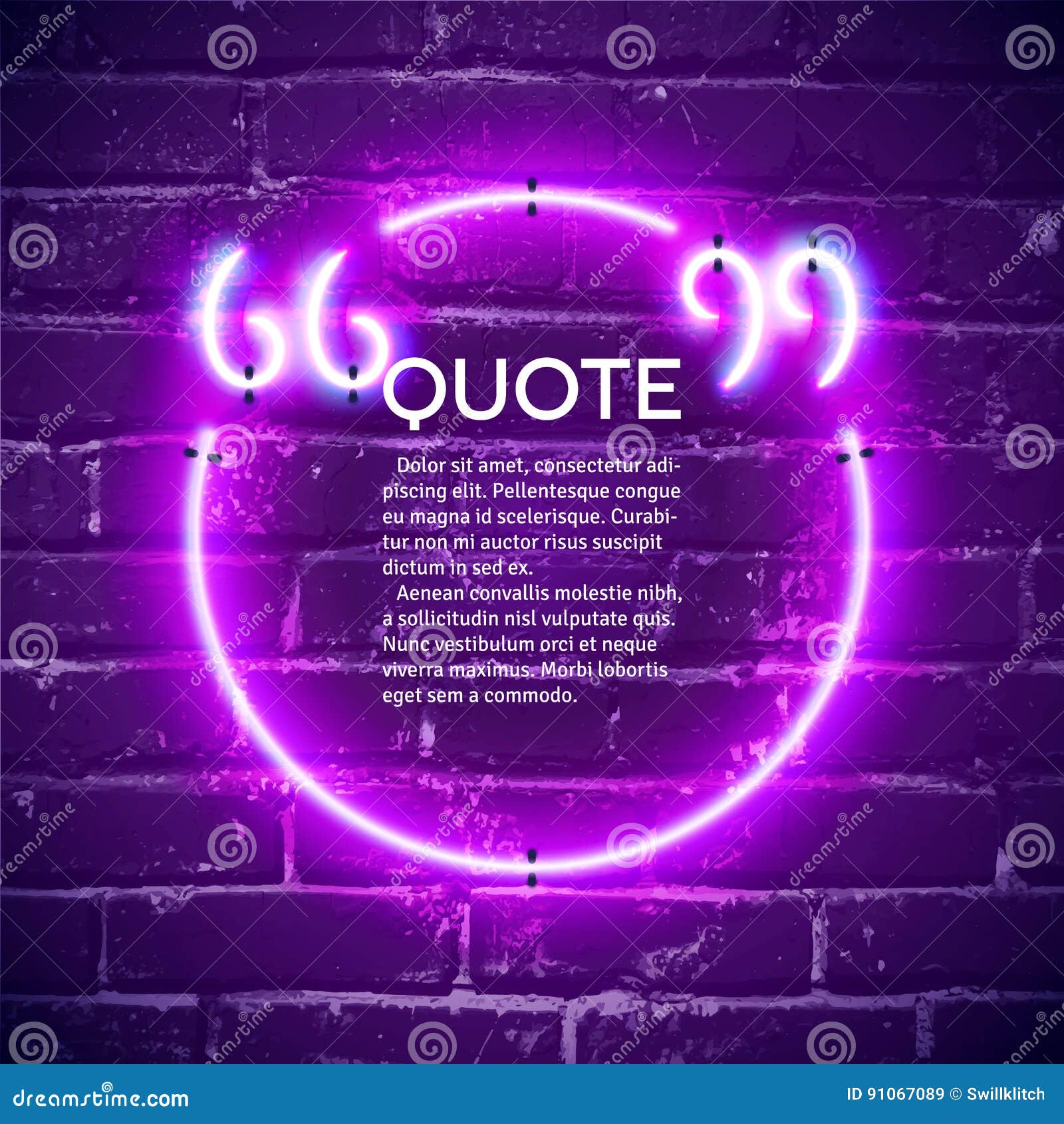 Retro Neon Glowing Quote Marks Frame on the Wall Stock Vector ...