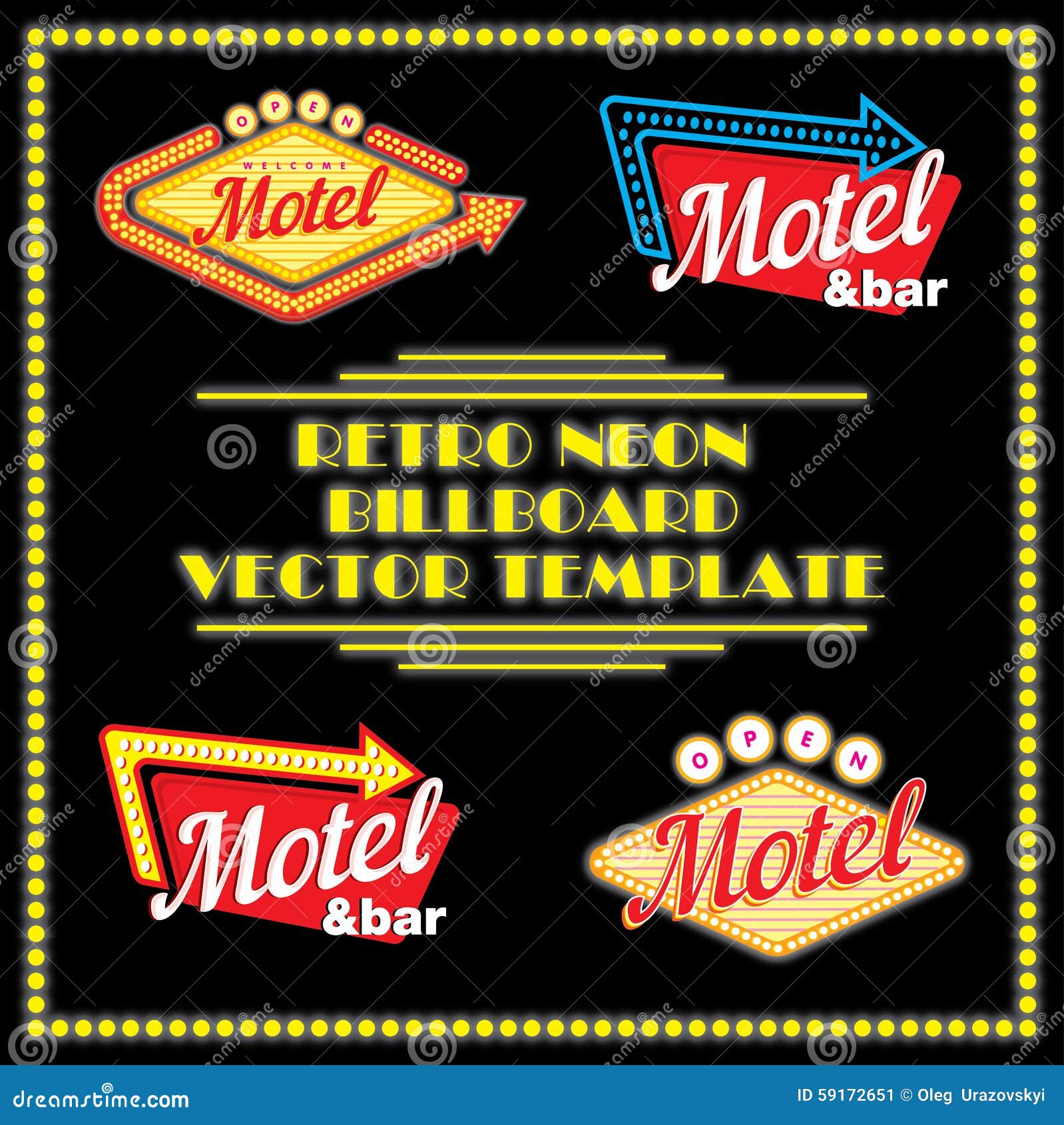 Retro Neon Motel Billboard Vector Template Stock Illustration ...