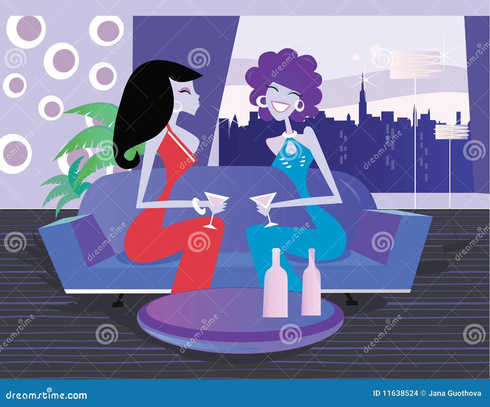 Retro Night Party in Night Bar Stock Vector - Illustration of alcohol ...