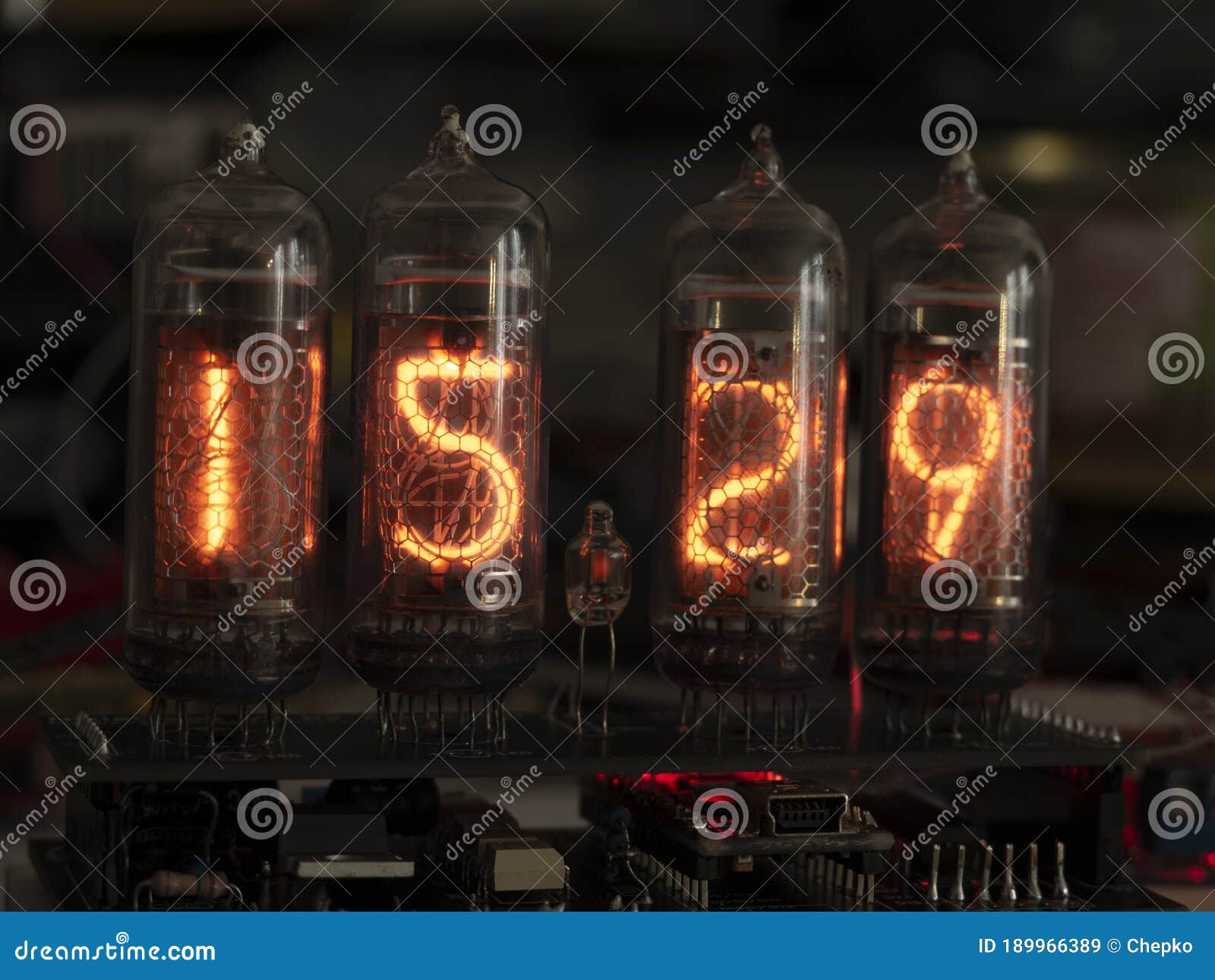 Retro Nixie Lamp Indicator Clock On Dark Background 2021 Number Stock ...
