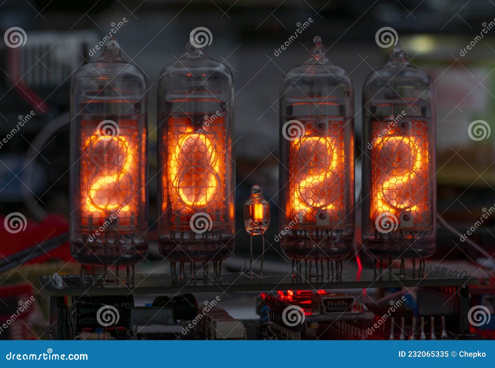 Retro Nixie Lamp Indicator Clock On Dark Background 2021 Number Stock ...