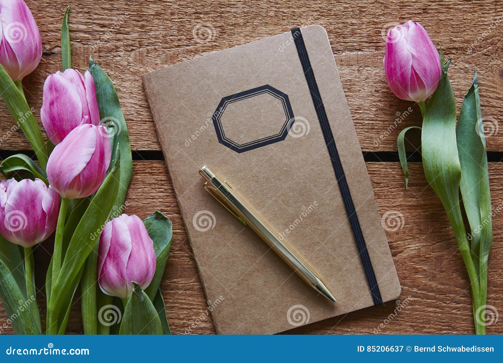 Retro Notebook Surrounded by Pink Tulips Stock Image - Image of edge ...