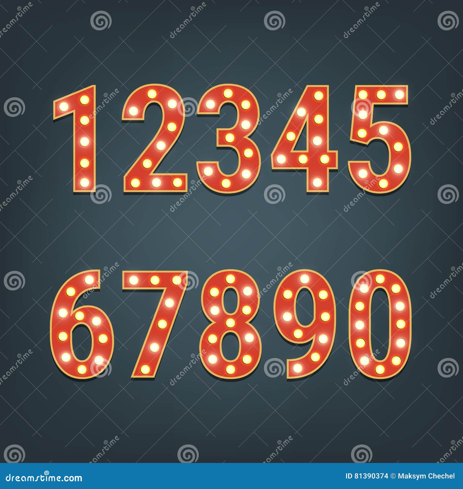 Retro Numbers with Light Bulbs Stock Vector - Illustration of cinema ...