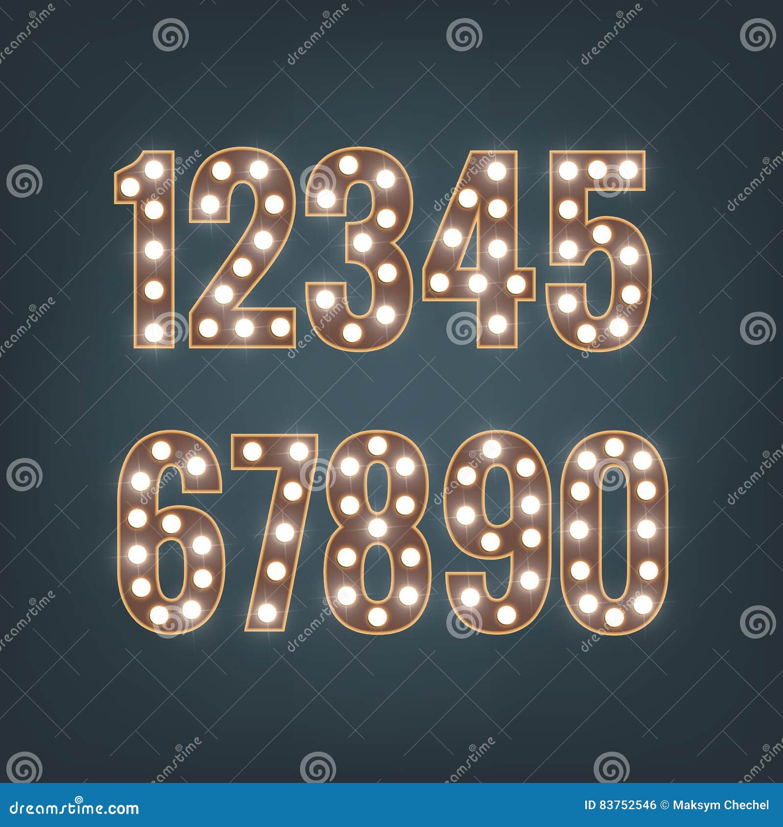 Retro Numbers with Light Bulbs Stock Vector - Illustration of cinema ...