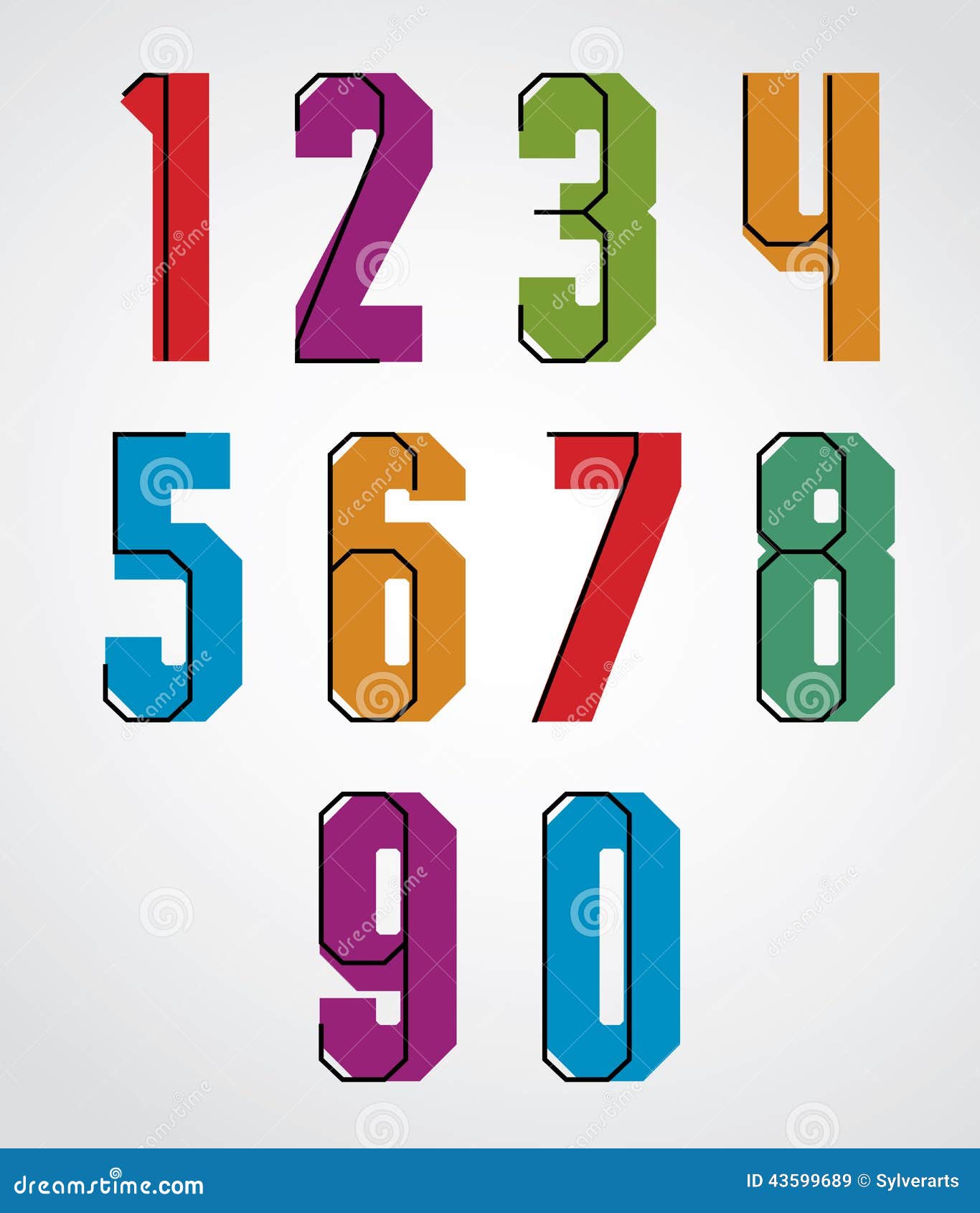 Retro Numbers Set, Bold Condensed Numerals Typeface. Stock Vector ...