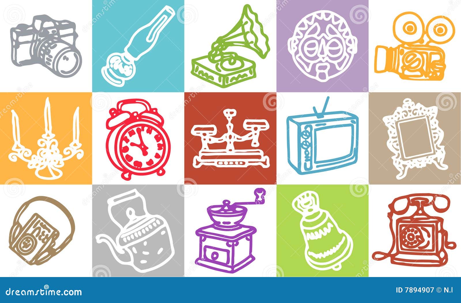 Retro objects stock vector. Illustration of colors, coffee - 7894907