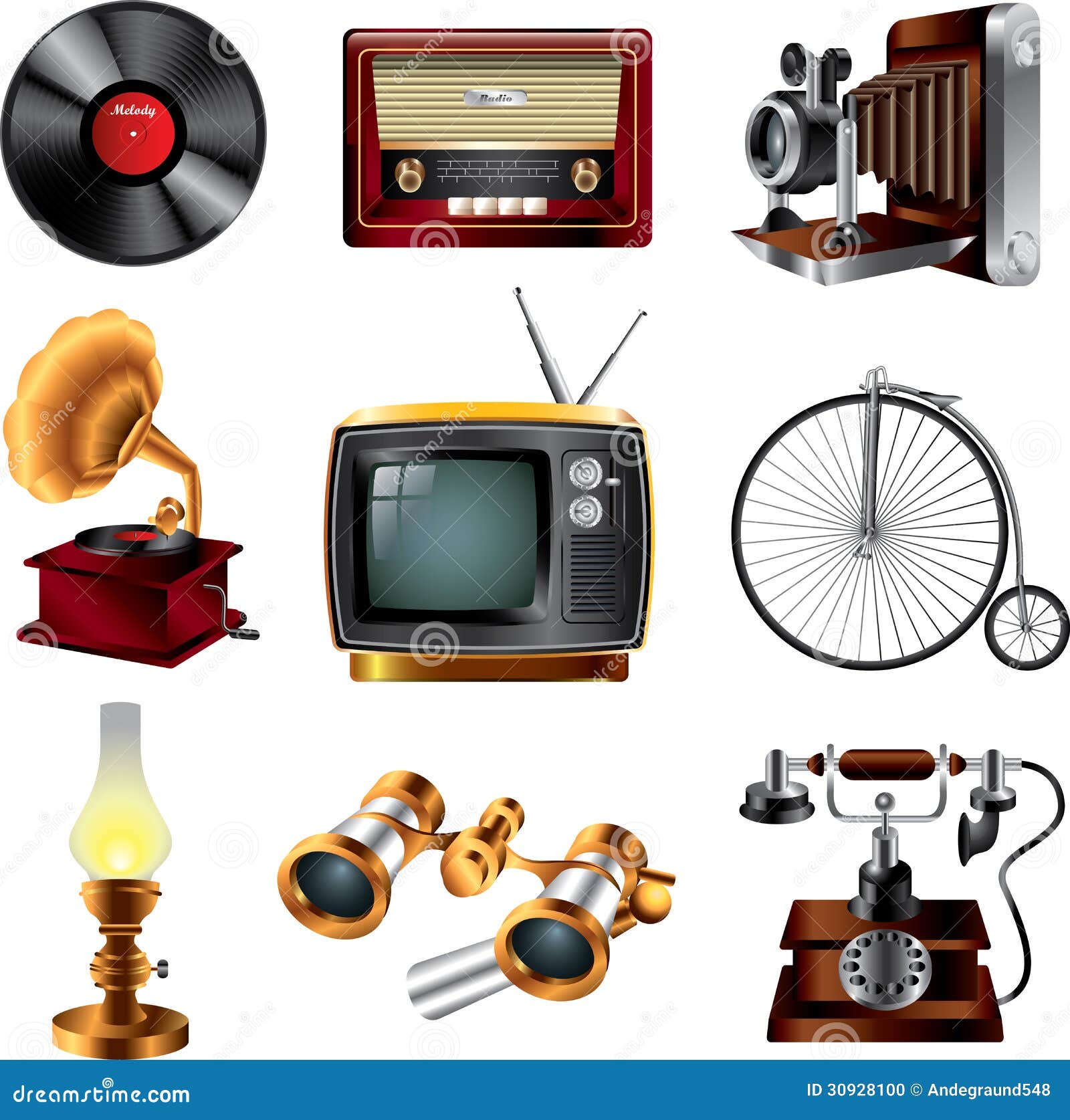 Retro objects icons stock vector. Illustration of player - 30928100