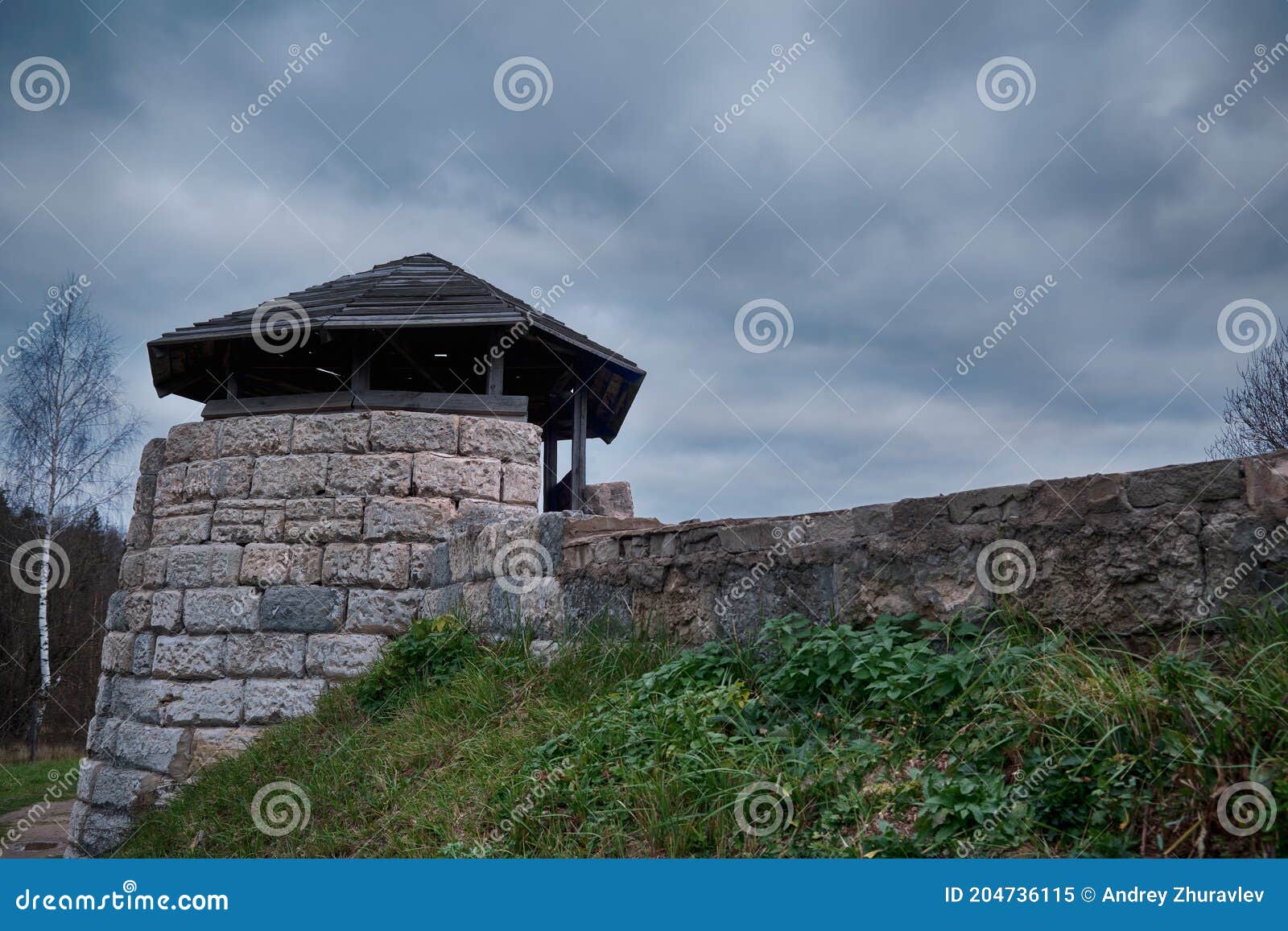 Retro Observation Tower on the Hill of the Old Castle, Copy Space Stock ...