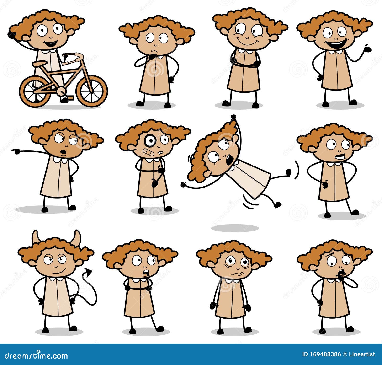 Retro Office Lady Poses - Set Of Various Comic Concepts Vector ...