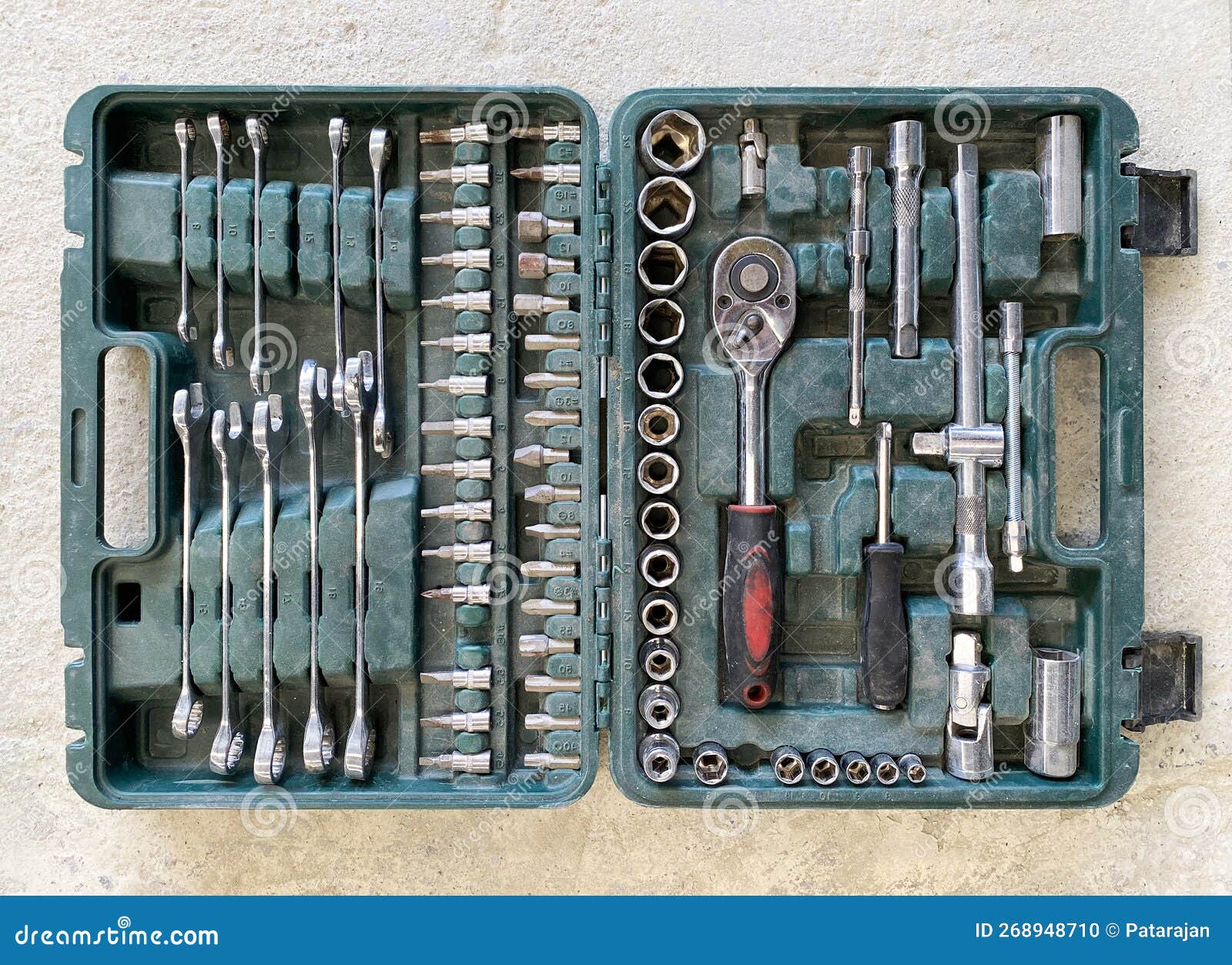 A Retro Old Repair Fixing Toolbox on the Floor. Stock Photo - Image of ...