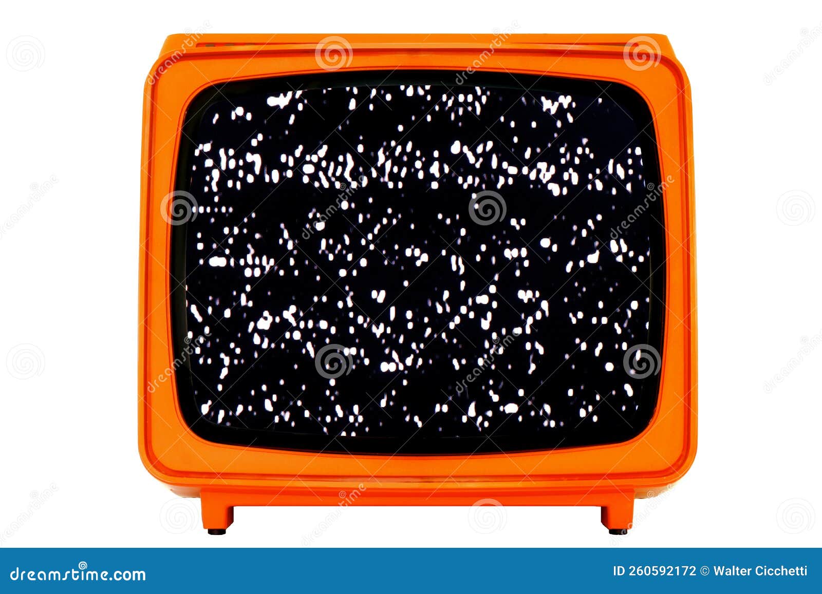 Retro Old Space Age Orange TV with Static Noise Glitch Effect Screen ...