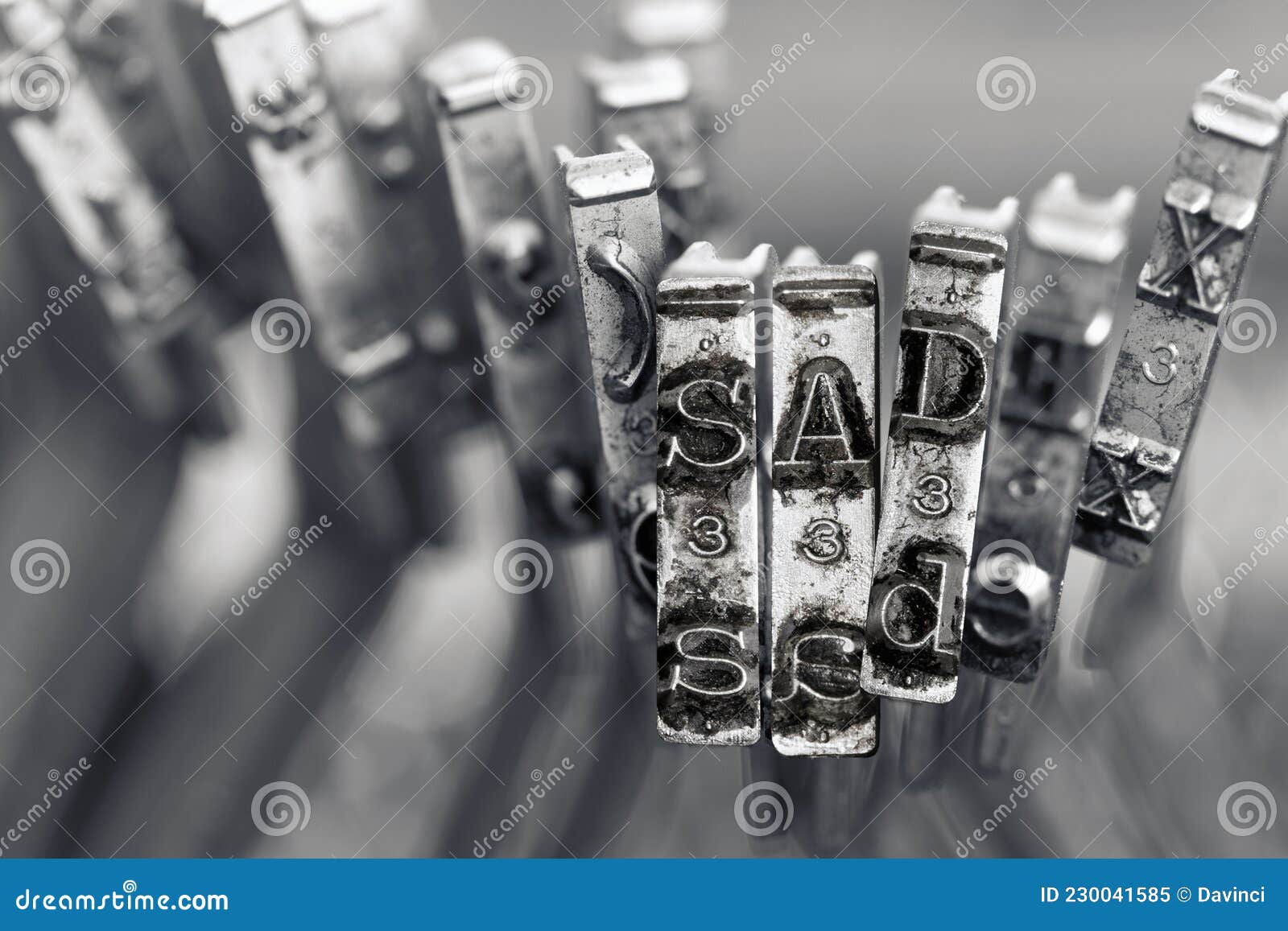 Retro Old Typewriter Close Up with the Word Sad Stock Image - Image of ...