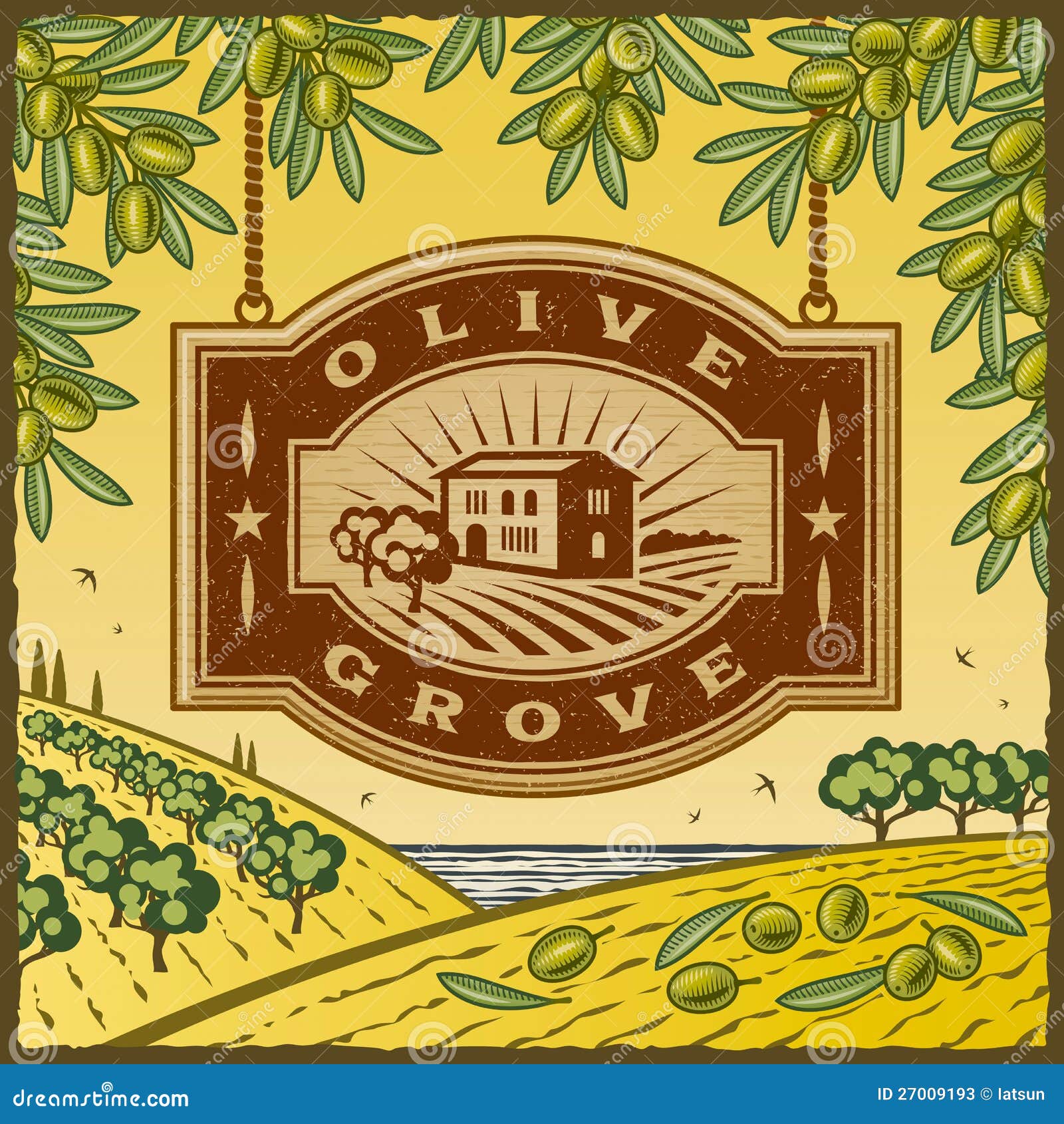 Retro oliveto illustrazione vettoriale. Illustrazione di incisione ...