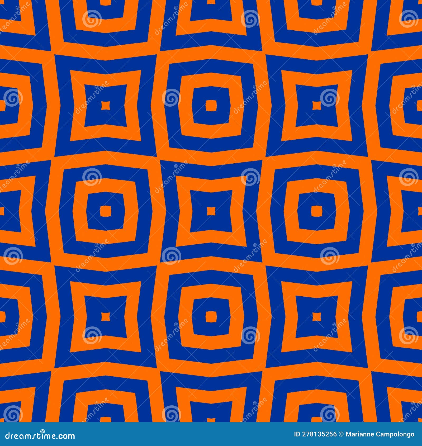 Seamless Retro Orange and Blue Op Art Wavy Psychedelic Lines and Squares Pattern Stock ...